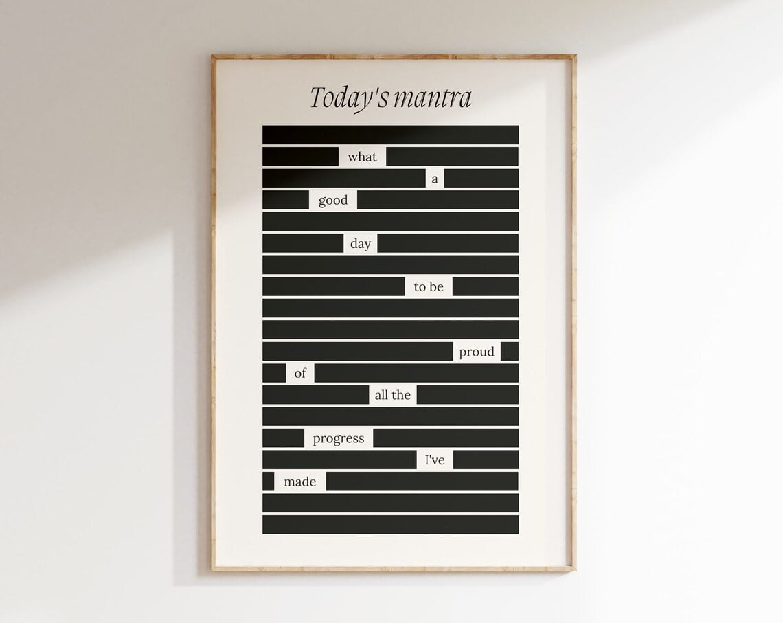 Today'S Mantra Modern Art Print • Proud Of My Progress Book Page Quote ...