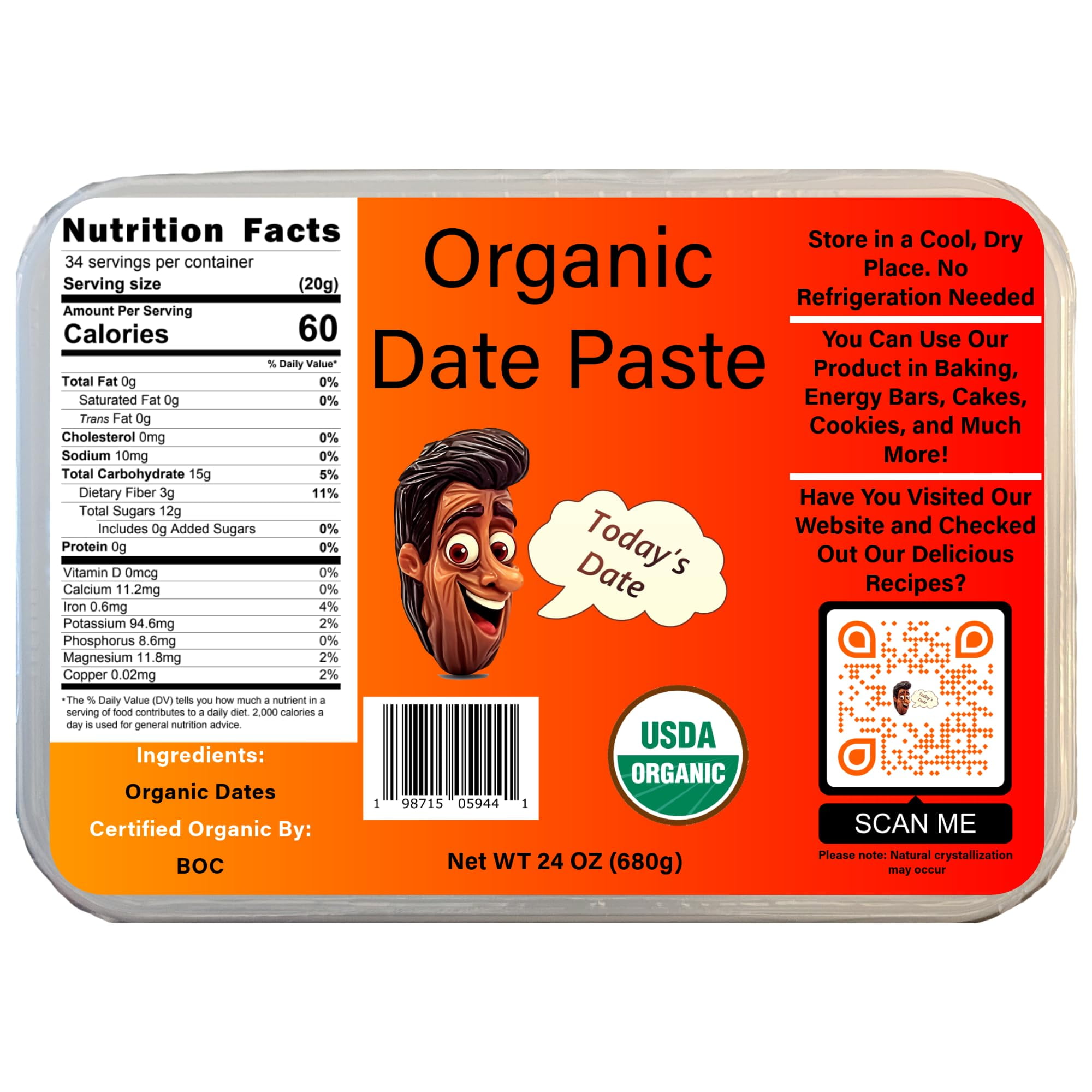 Today's Date | Organic Date Paste AIS1 | 1.5 lbs | Vegan, Gluten Free ...