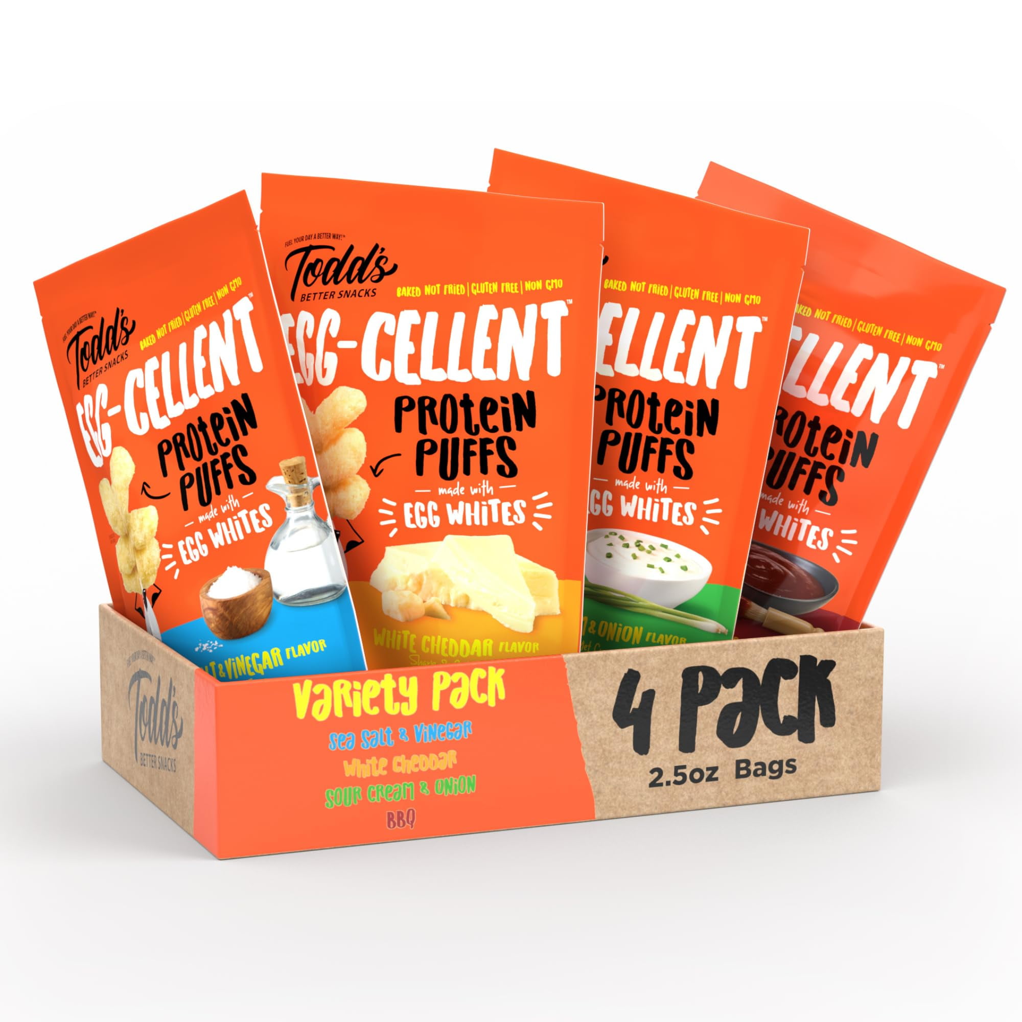 Todd's Better Snacks Egg-Cellent AIF9 Protein Puffs, Variety Pack - 12g ...