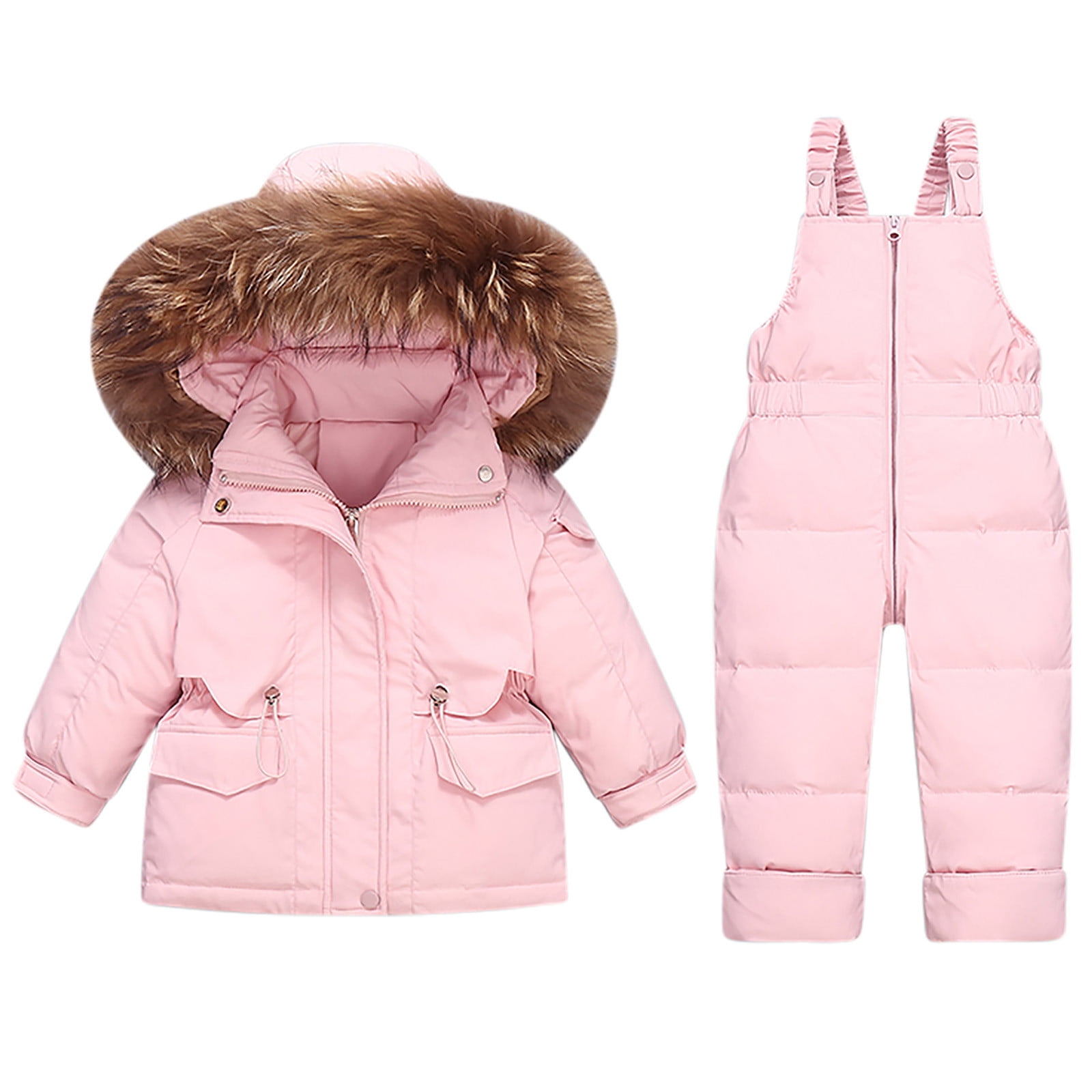 Toddler 2 Piece Snowsuit Set, Kids Girls Winter Hooded Puffer Jackets & Snow Bib Pant, Baby Boys ...