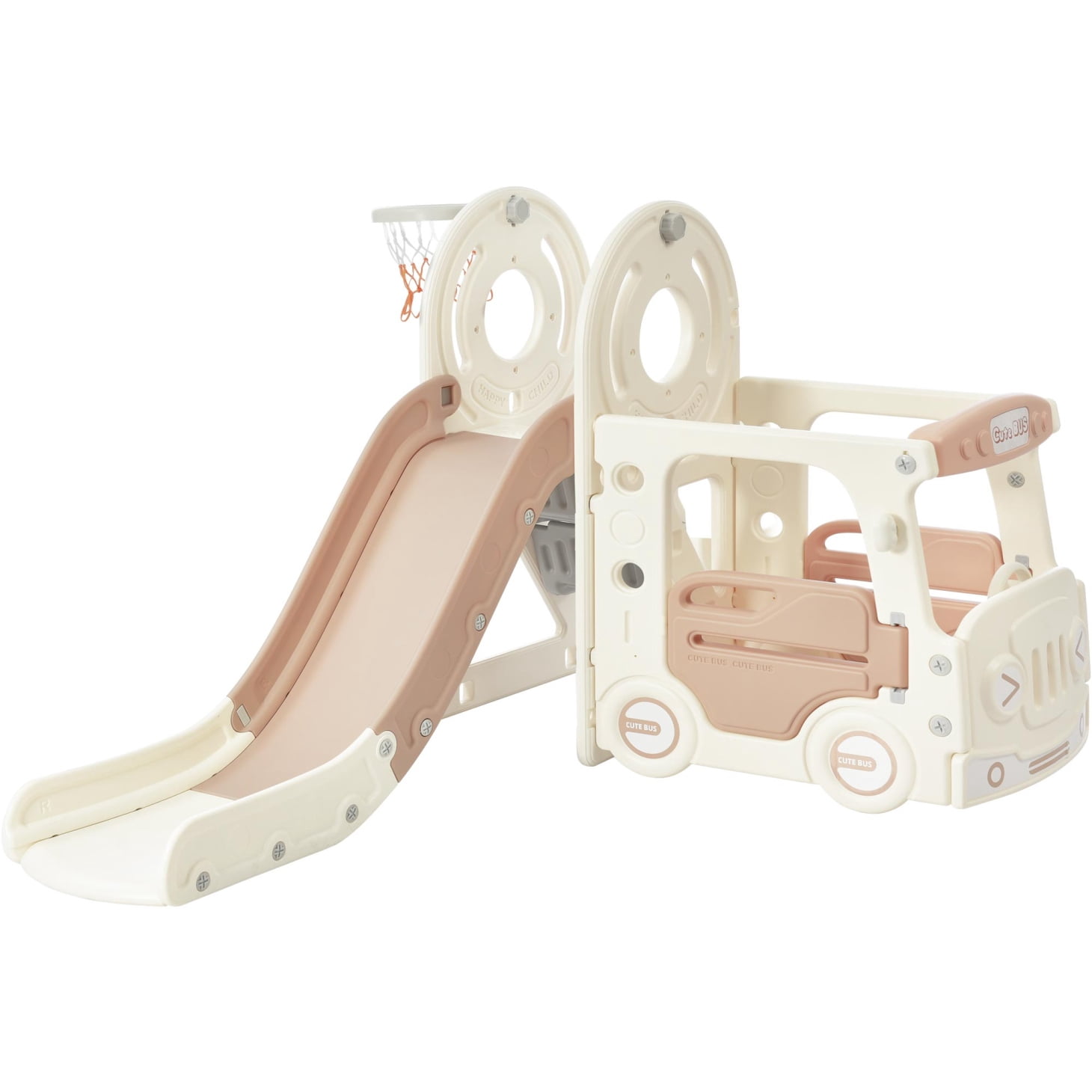 Toddler 4 in 1 Kids Slide with Bus Play Structure, Freestanding Bus Toy ...
