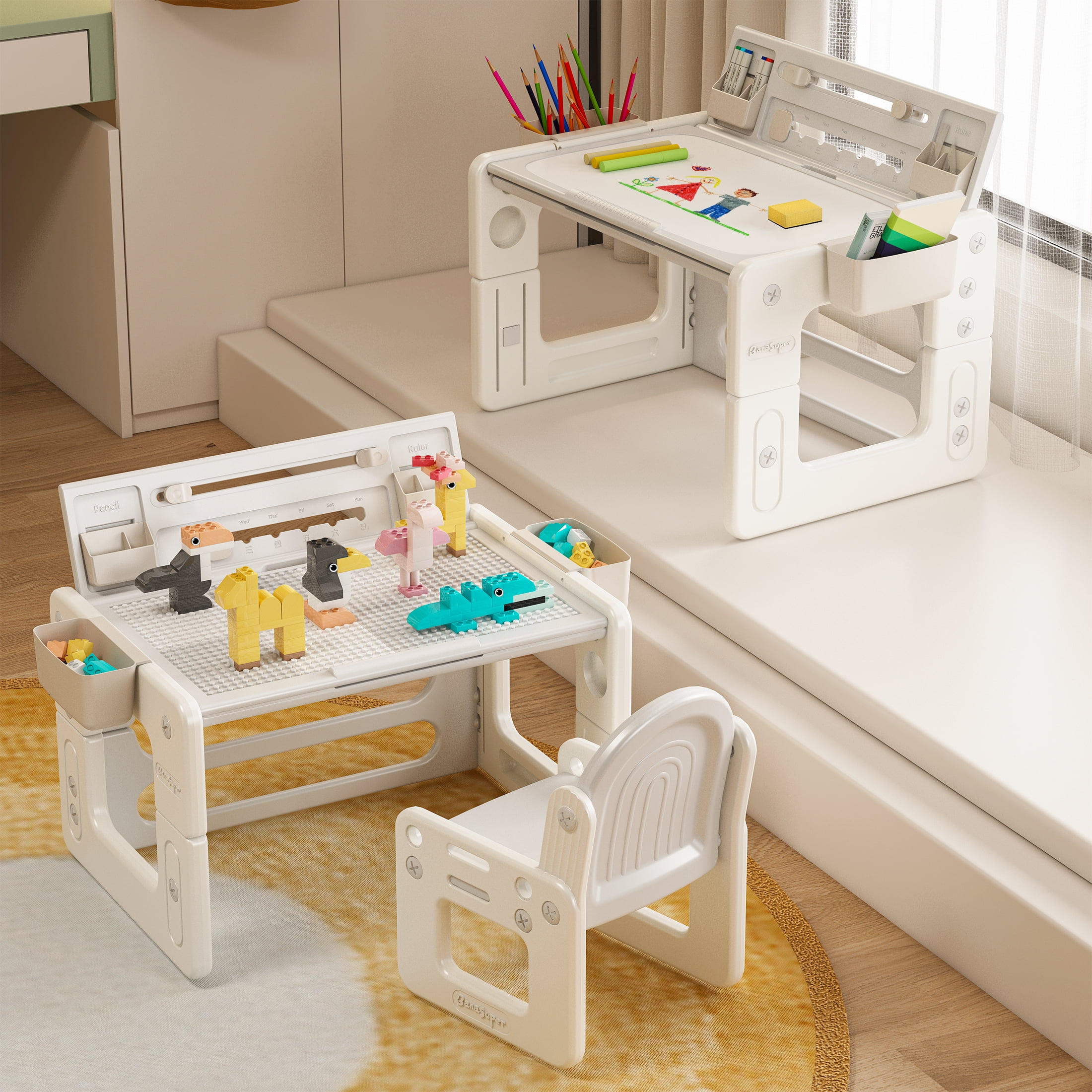 Toddler Activity Table and Chair Set Height Adjustable Children Play ...