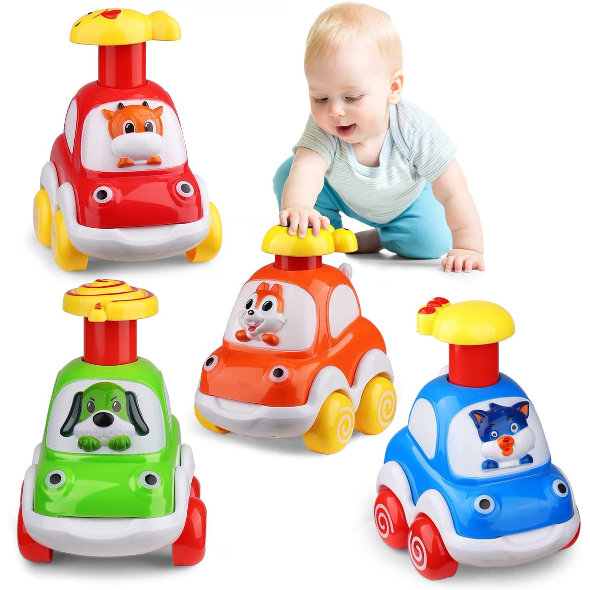 Animal Car Toys for 1-3 Year Old Boys, Press & Go Cartoon Truck ...
