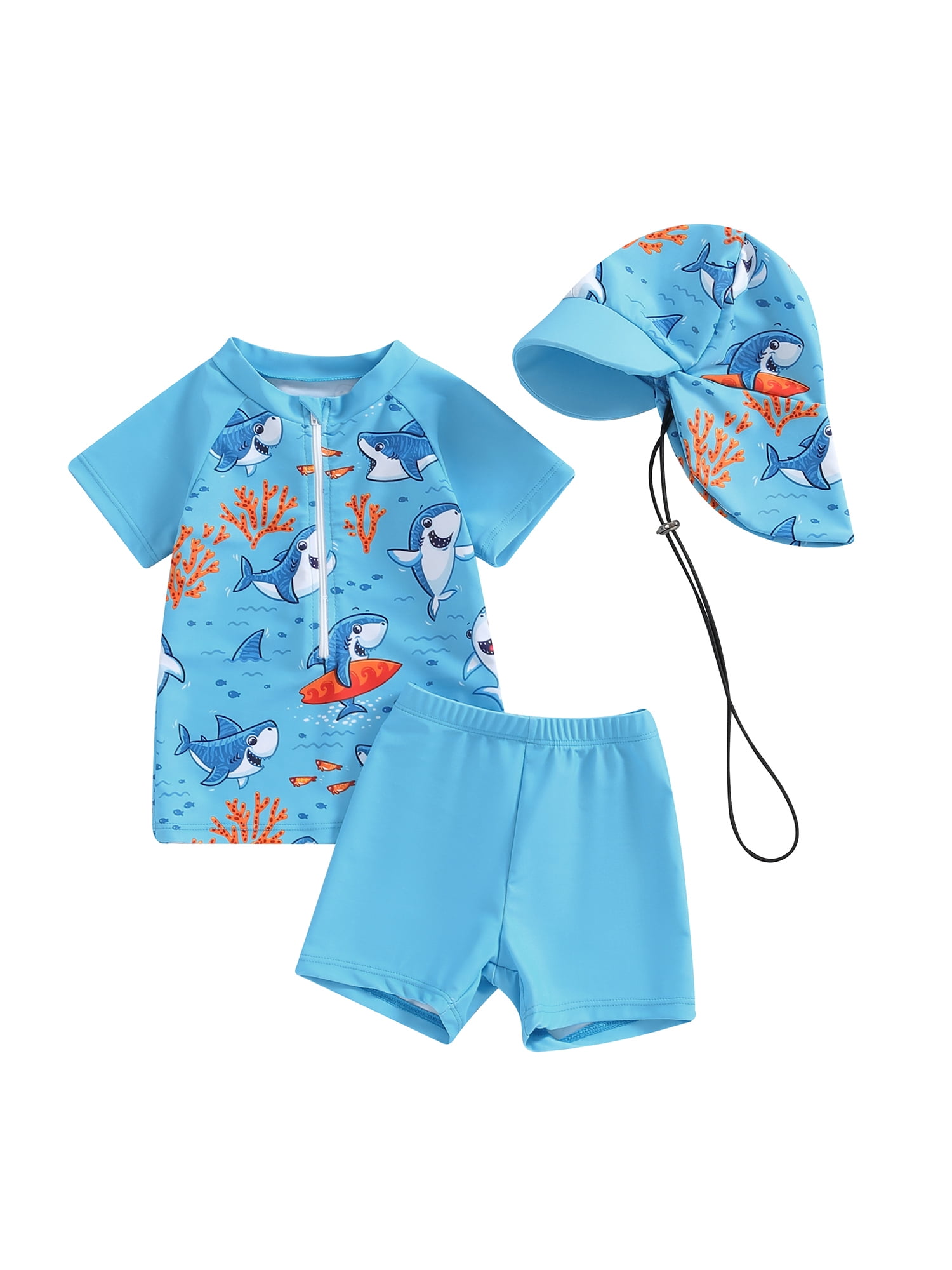 Toddler Baby Boy 3-Pieces Swimsuit Sets Shark Bathing Suit Rash Guards ...