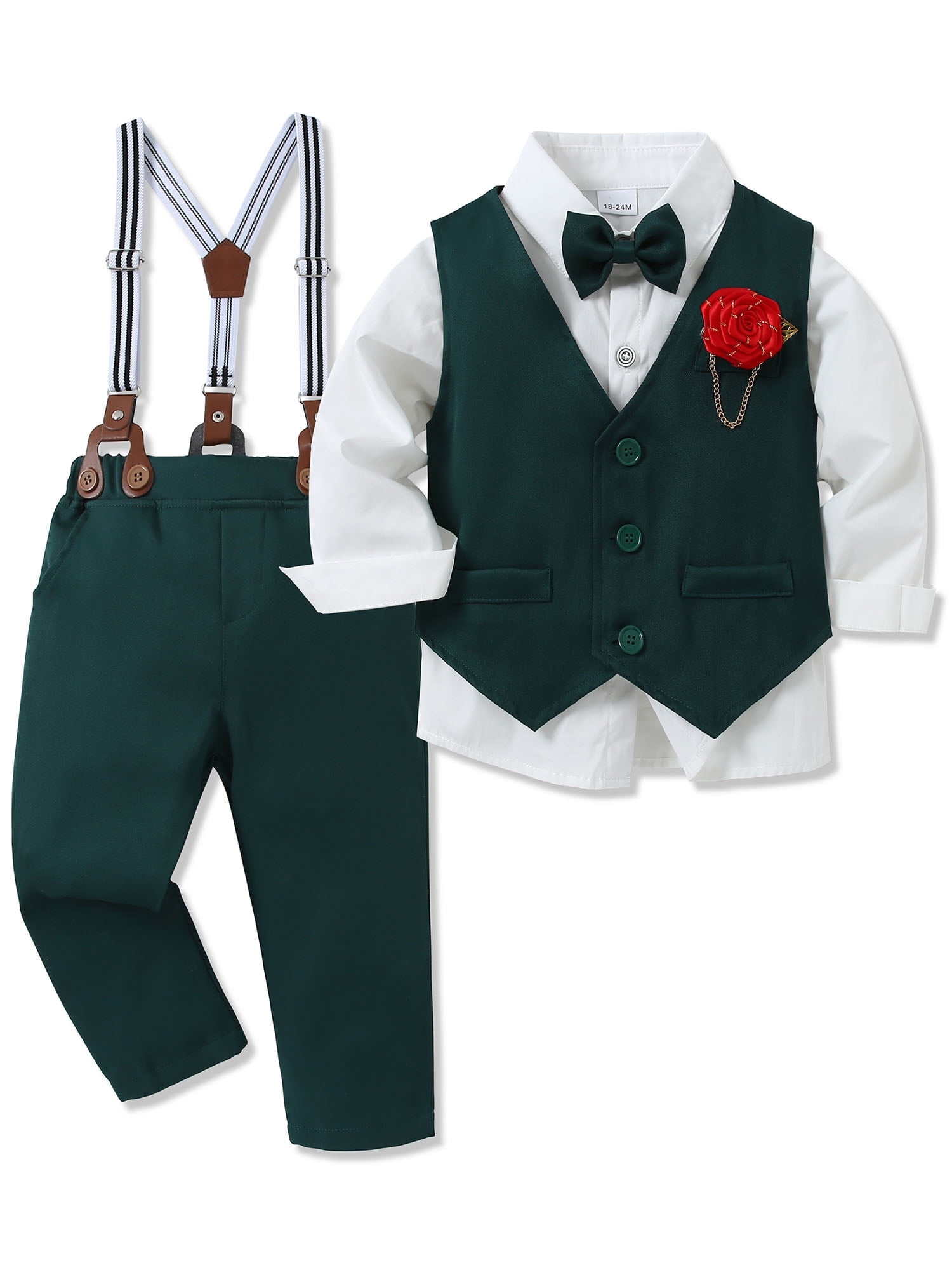 Toddler Baby Boy Clothes Suit 12M-6T Formal Dress Shirt Bowtie Vest ...