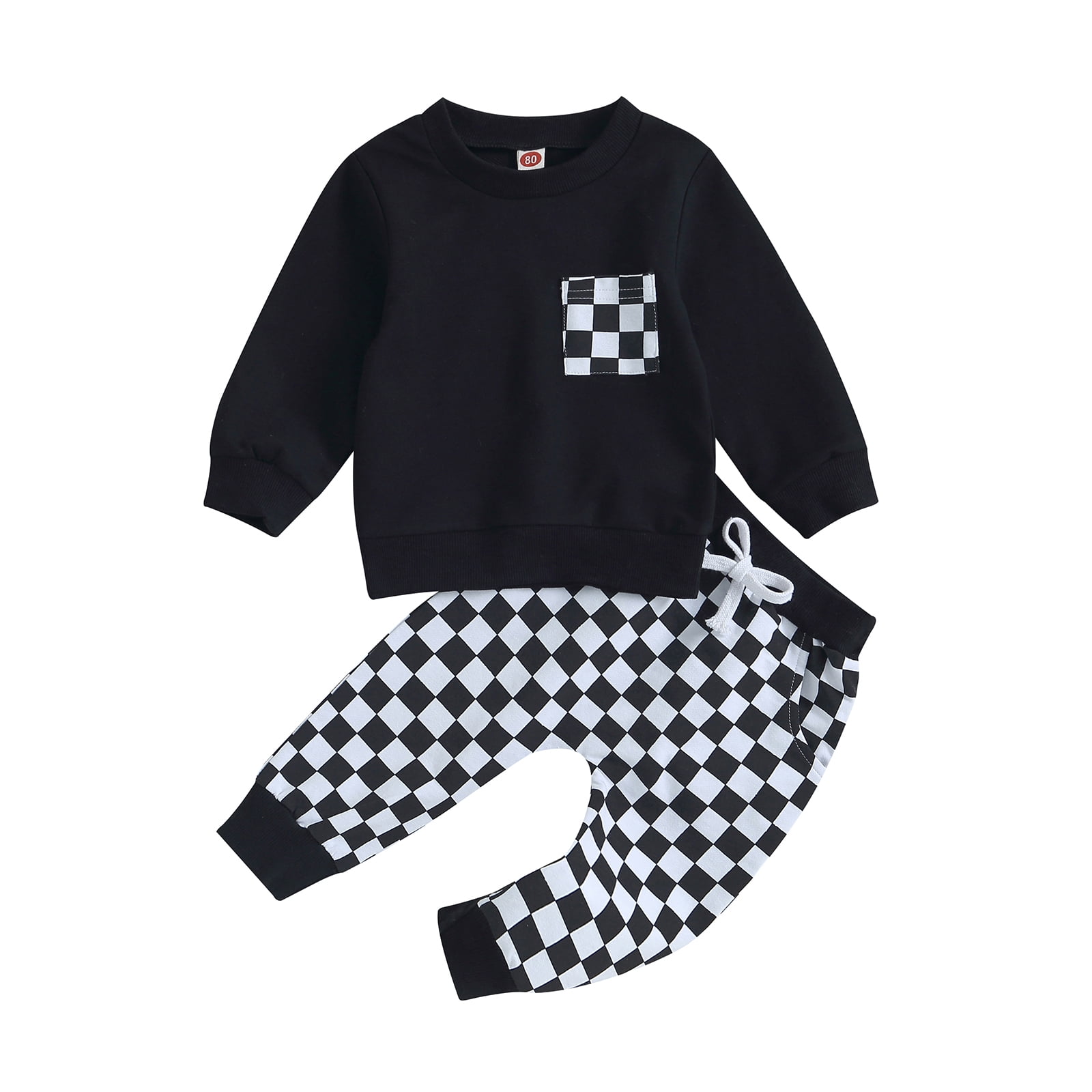 Toddler Baby Boy Fall Winter Clothes 6M 12M 18M 24M 3Y Checkerboard Sweatshirt Pants Sweatsuit ...