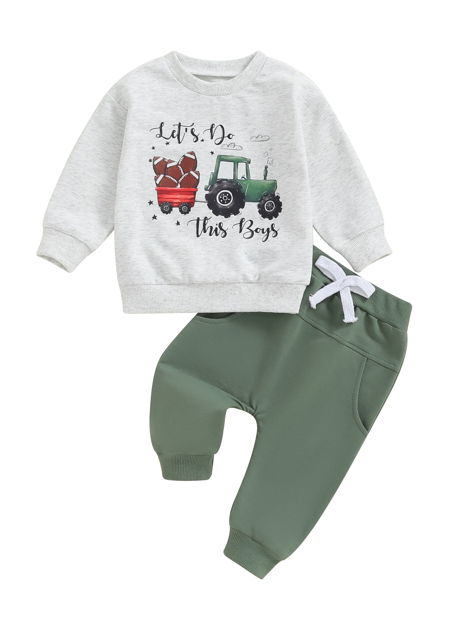 Toddler Baby Boy Farm Outfits Letter Tractor Print Long Sleeve ...