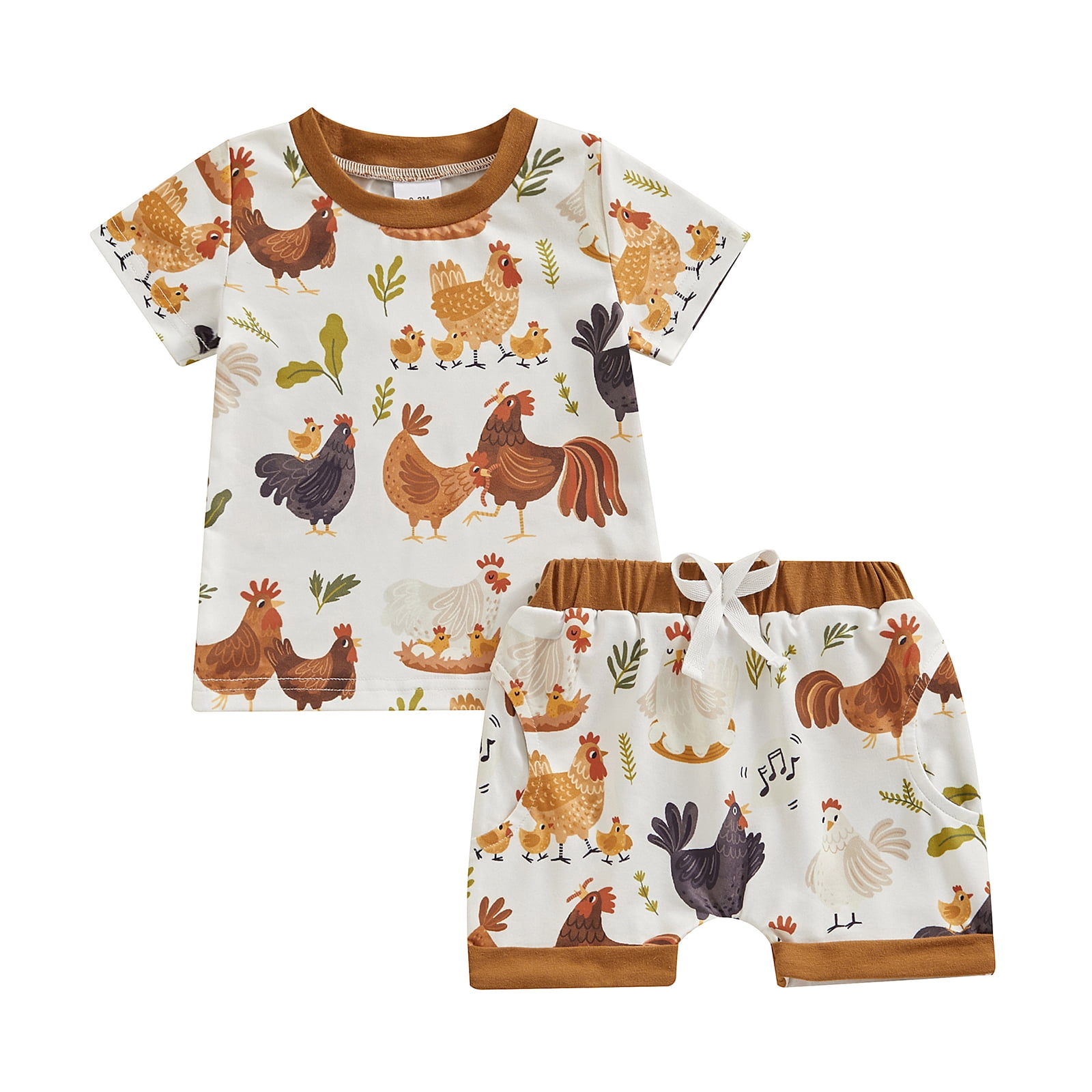 Toddler Baby Boy Girl Farm Outfits Animal Chicken Cow Print Short Sleeve T Shirt Top and Shorts ...