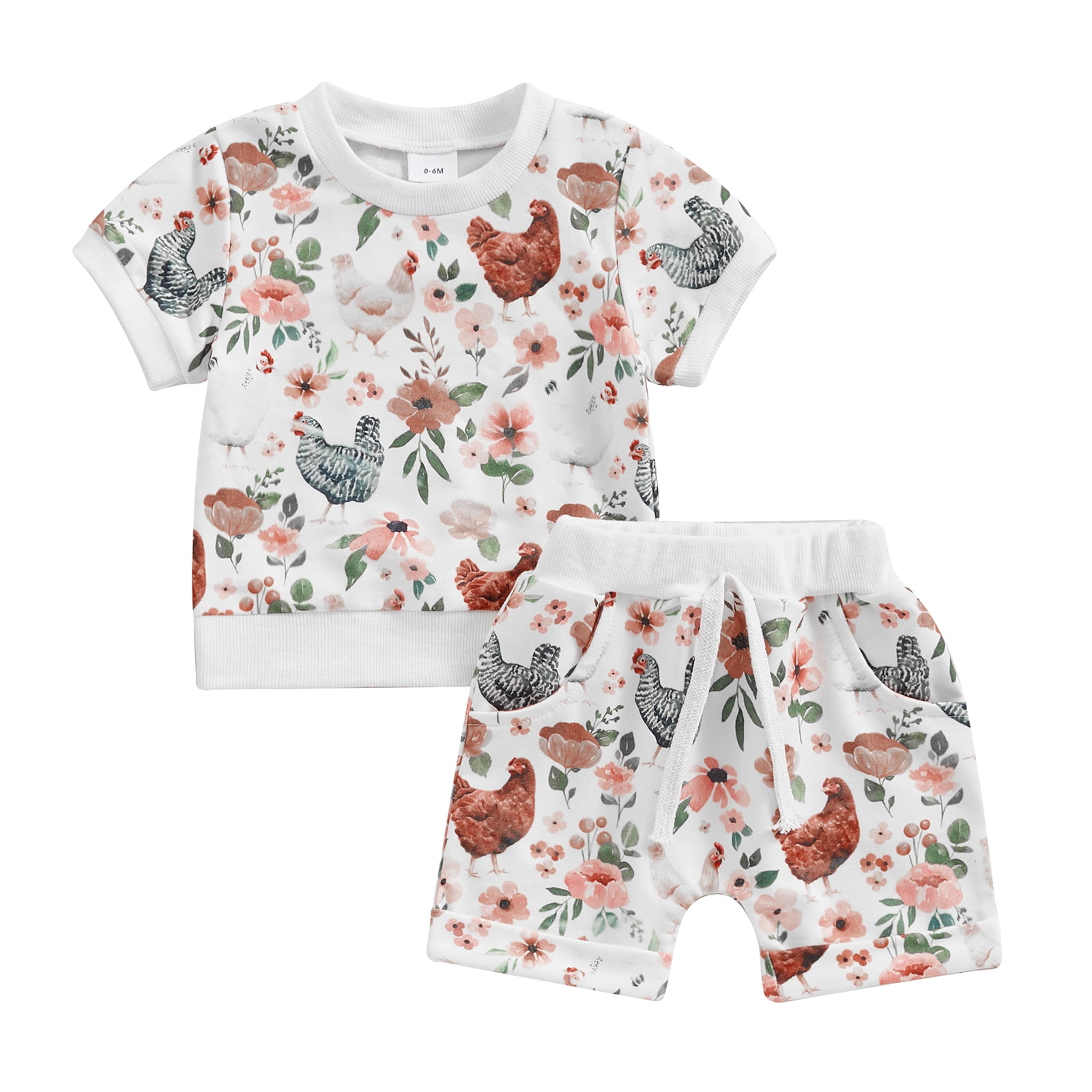 Toddler Baby Boy Girl Farm Outfits Animal Chicken Cow Print Short ...