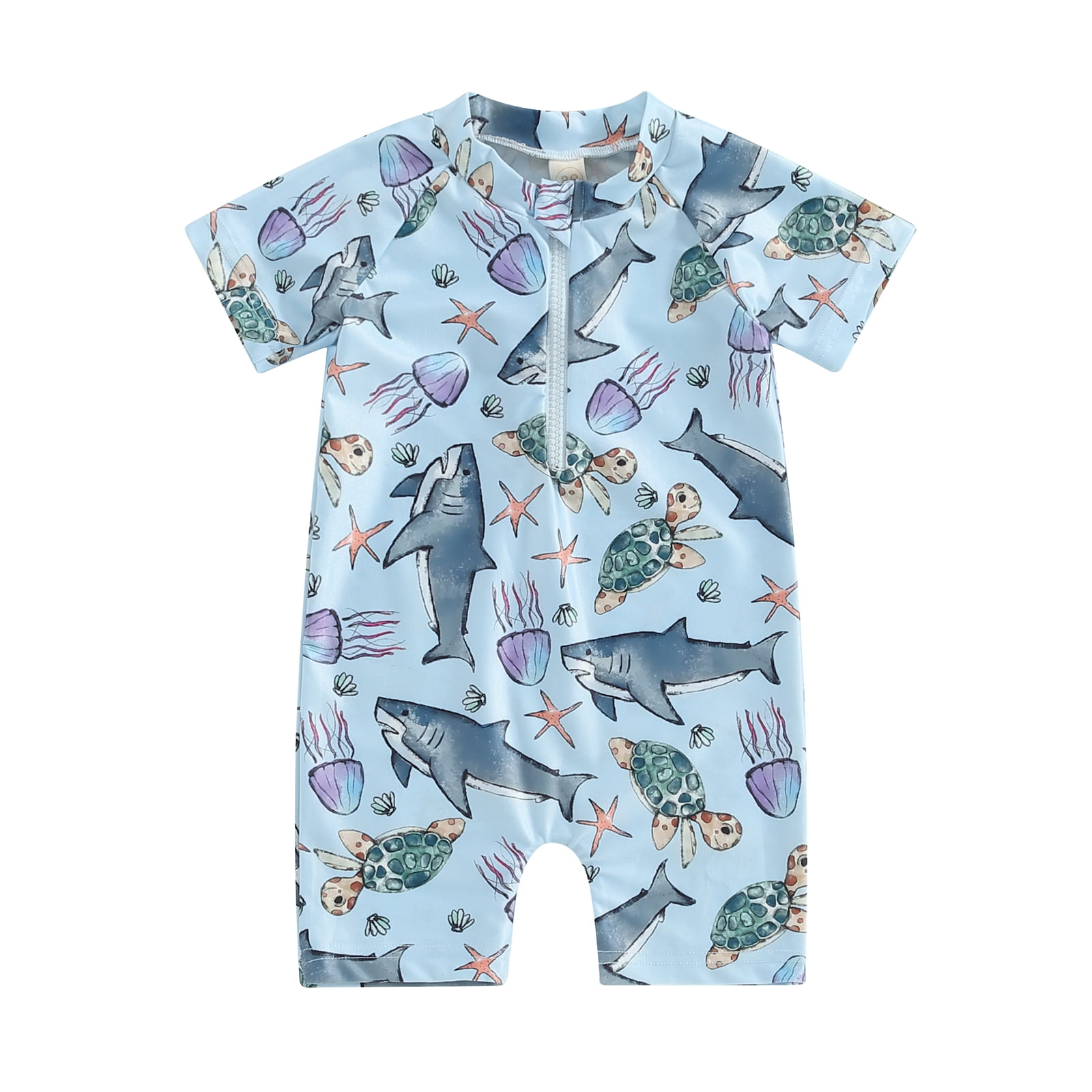 Toddler Baby Boy Girl One Piece Swimsuit Shark Print Short Sleeve Zip ...