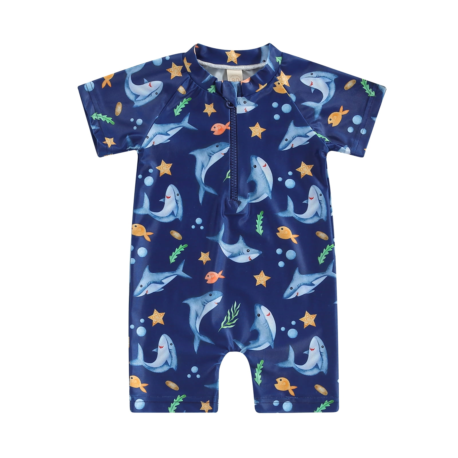 Toddler Baby Boy Girl One Piece Swimsuit Shark Print Short Sleeve Zip ...