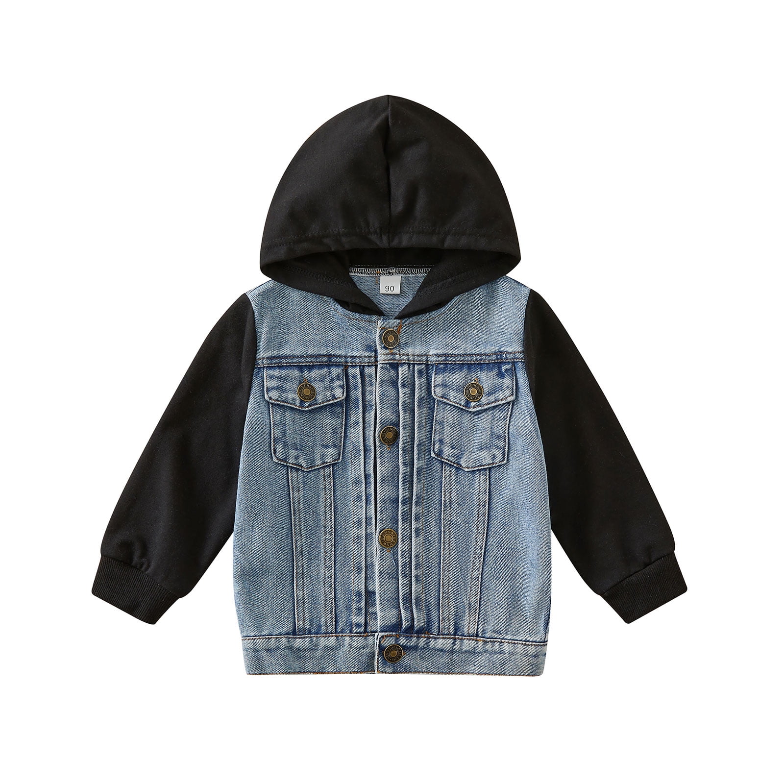 Toddler Baby Boy Hooded Jacket Long Sleeve Single-Breasted Denim Coat ...