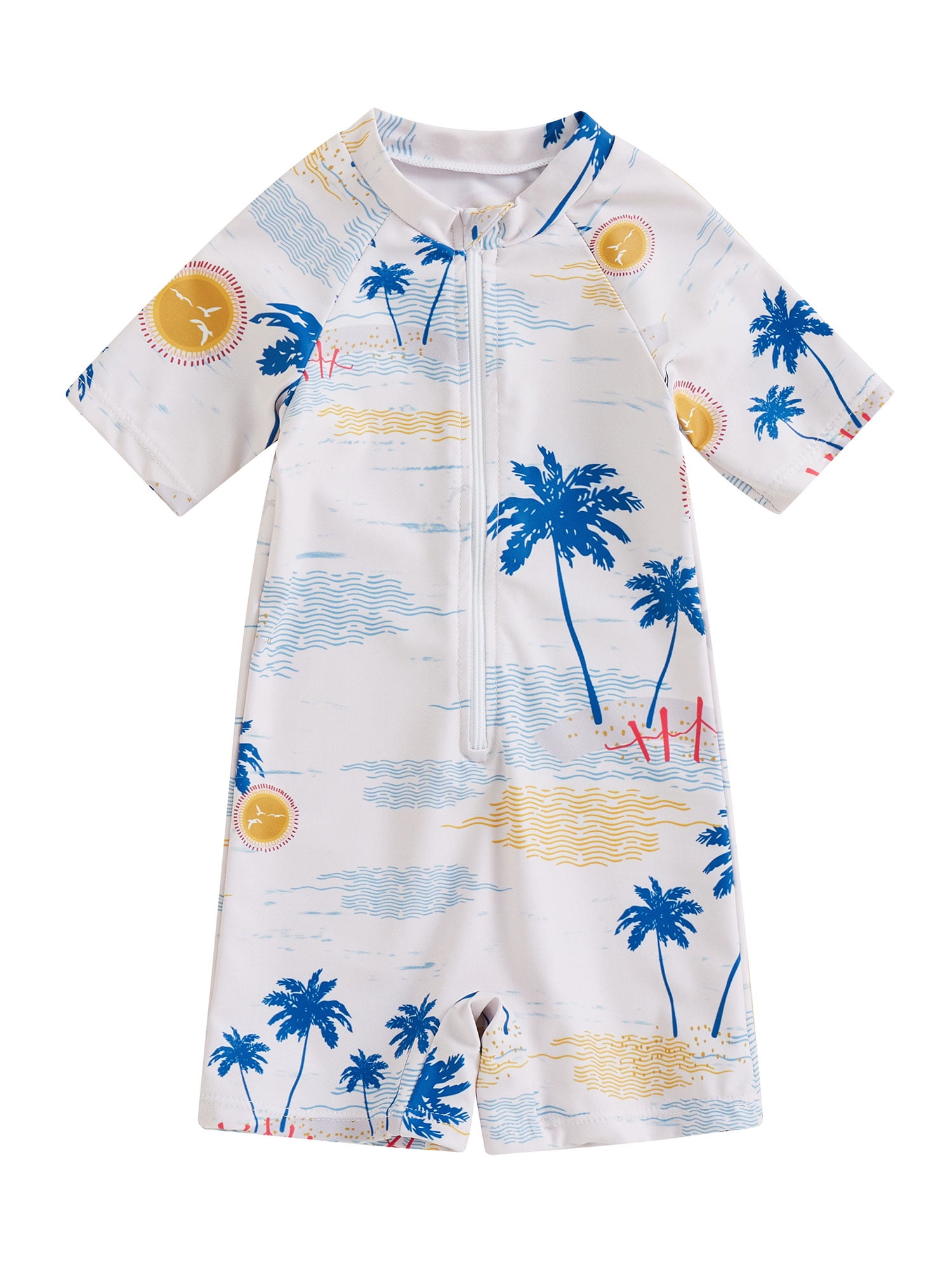 Toddler Baby Boy One Piece Swimsuit Infant Short Sleeve Zipper Bathing ...