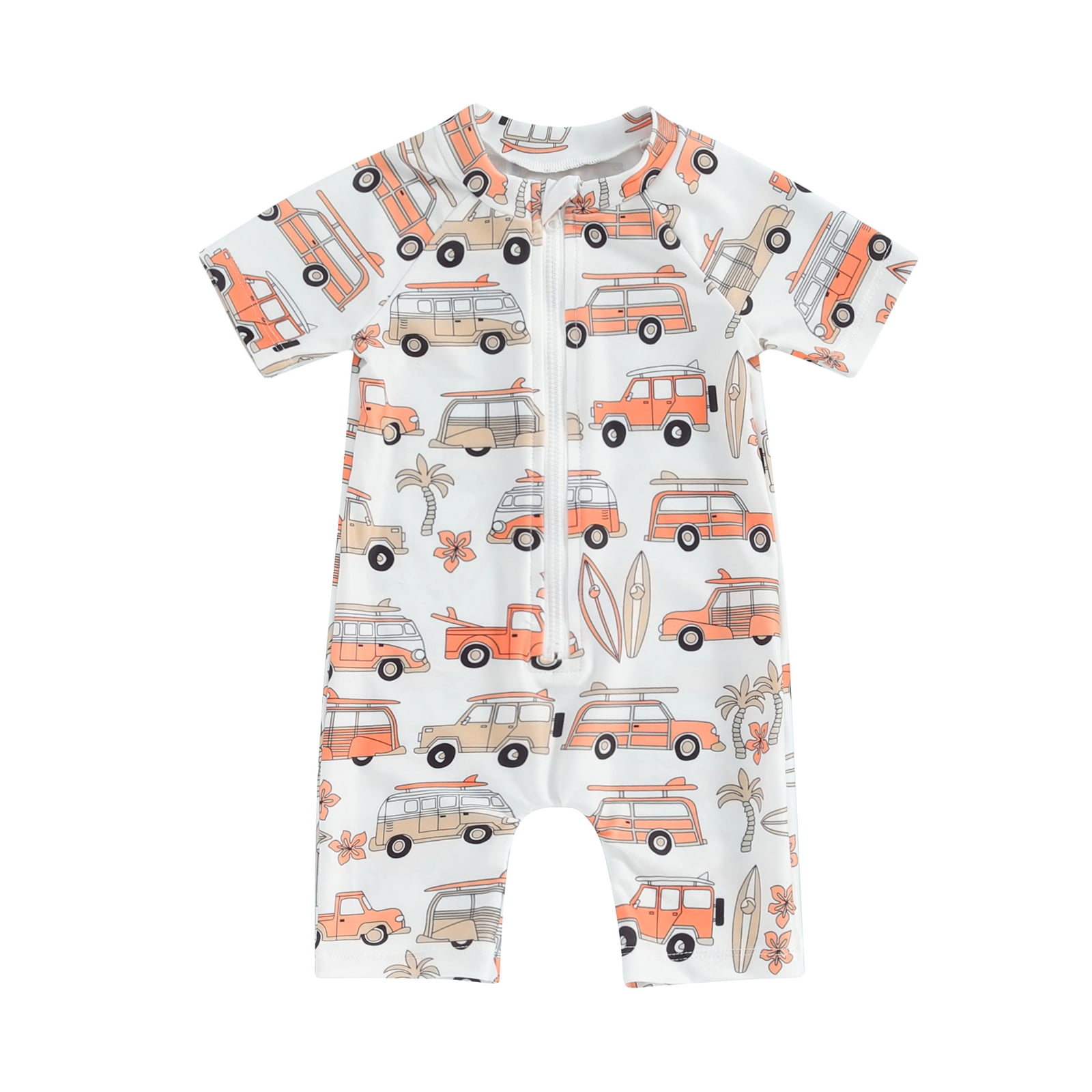 Toddler Baby Boy One Piece Swimsuit Infant Short Sleeve Zipper Bathing ...