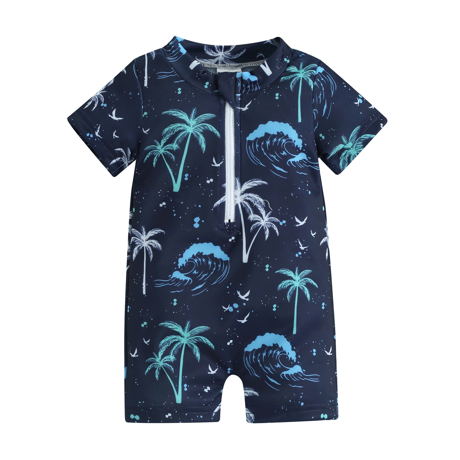 Toddler Baby Boy One Piece Swimsuit Infant Short Sleeve Zipper Bathing ...