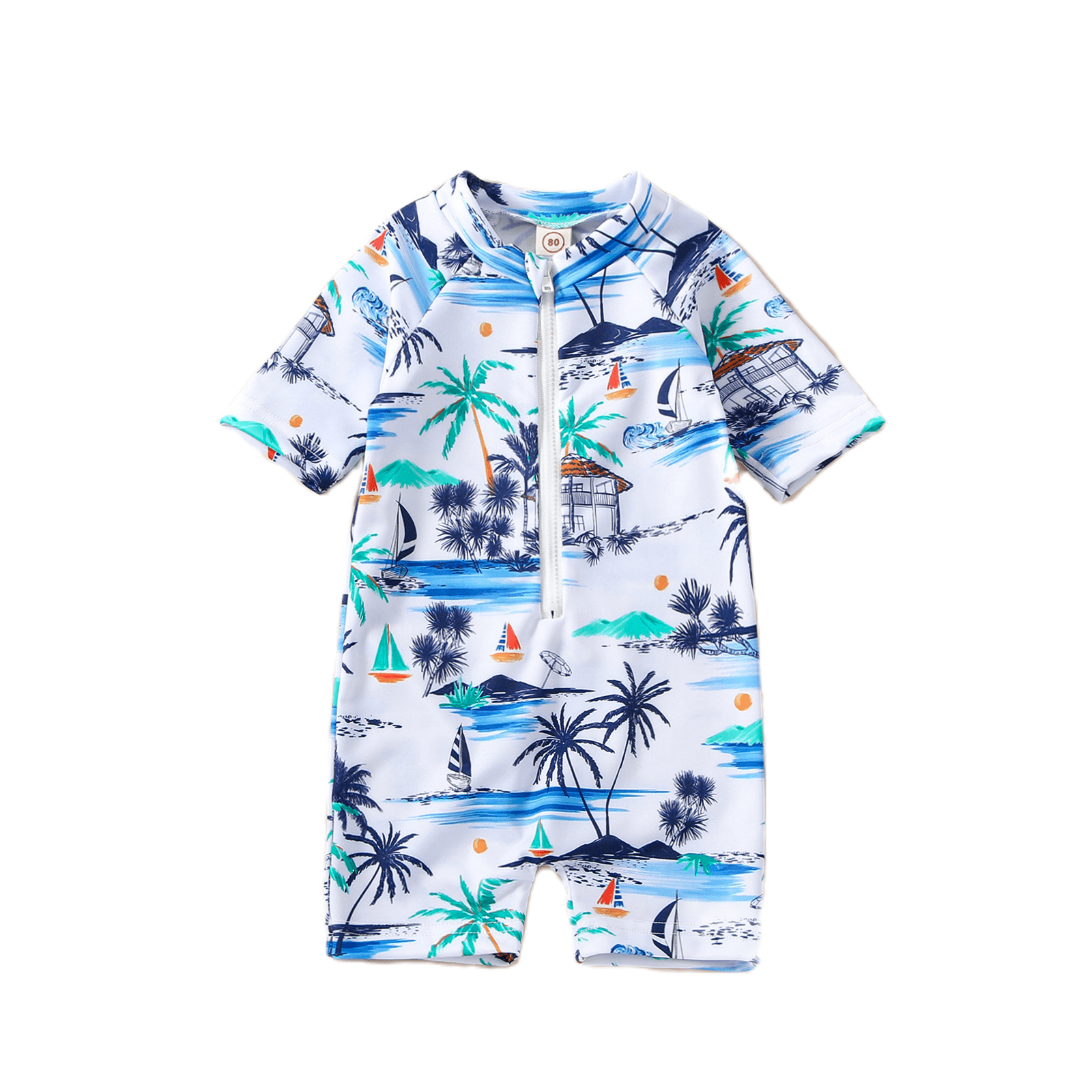 Toddler Baby Boy One Piece Swimsuit Infant Short Sleeve Zipper Bathing ...