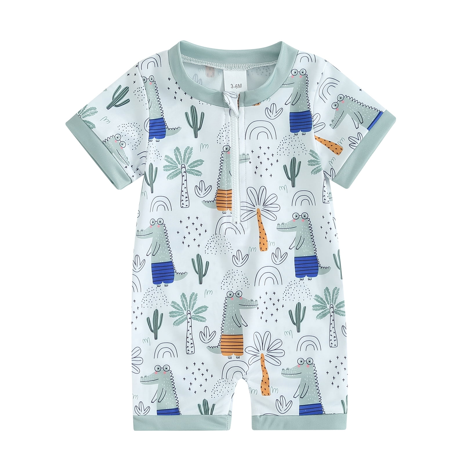 Toddler Baby Boy One Piece Swimsuit Infant Short Sleeve Zipper Bathing ...