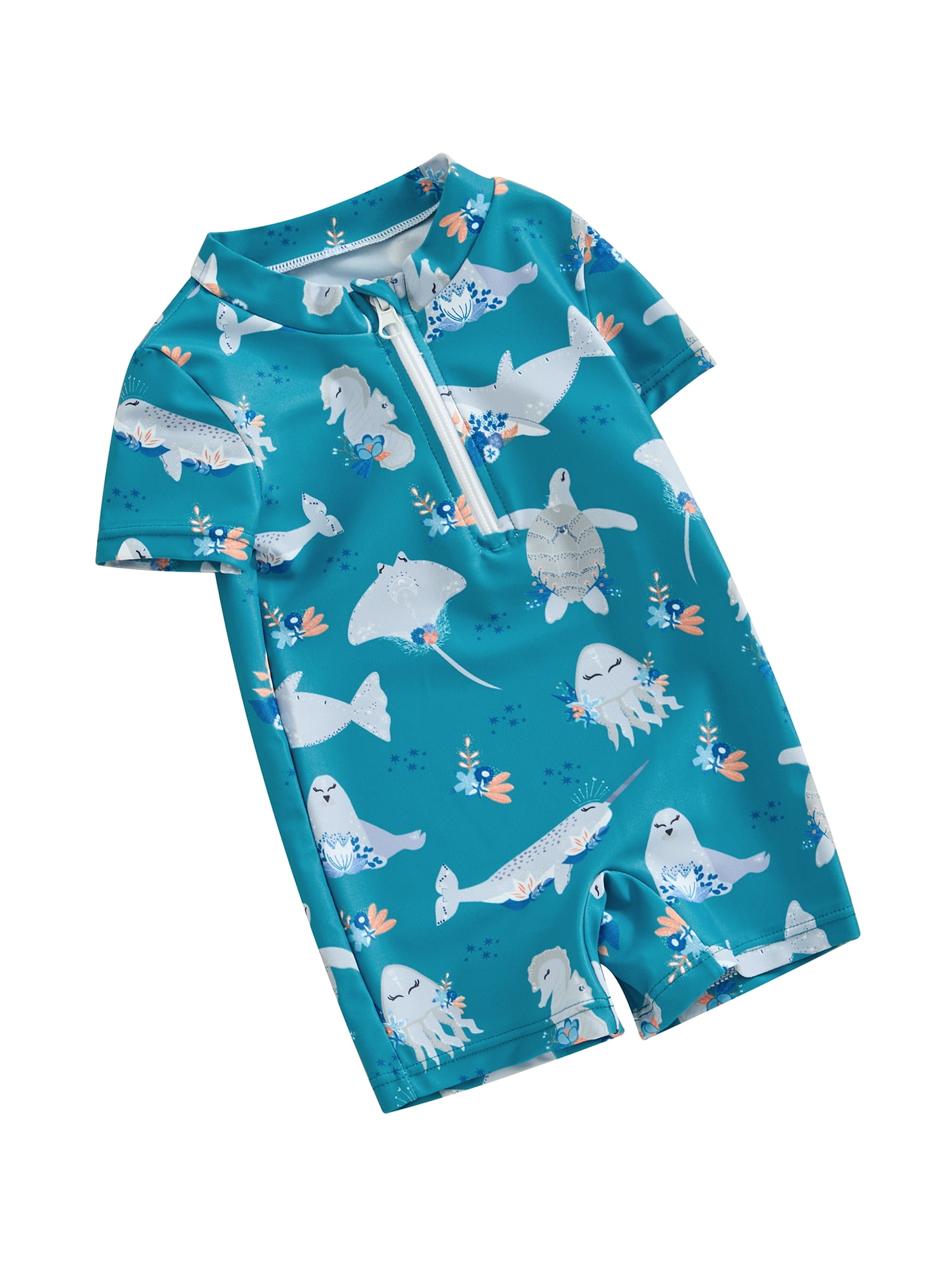 Toddler Baby Boy One Piece Swimsuit Short Sleeve Zipper Bathing Suit ...