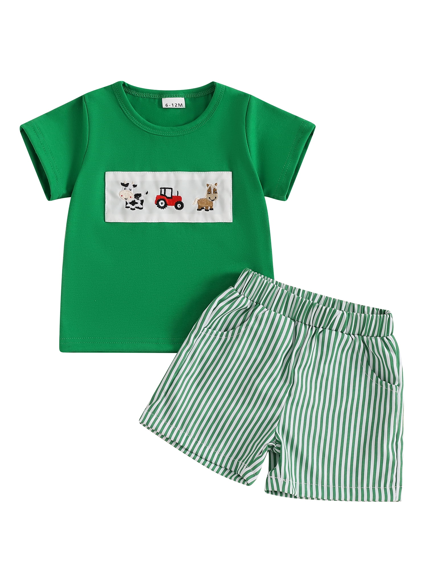 Toddler Baby Boy Summer Outfits 6 12 18 24 Months 2T 3T 4T Animal Embroidery Round Neck Short ...