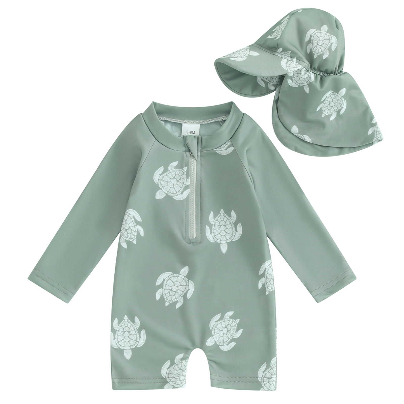 Toddler Baby Boy Turtle One Piece Swimsuit Zip Up Rash Guard Swimwear ...
