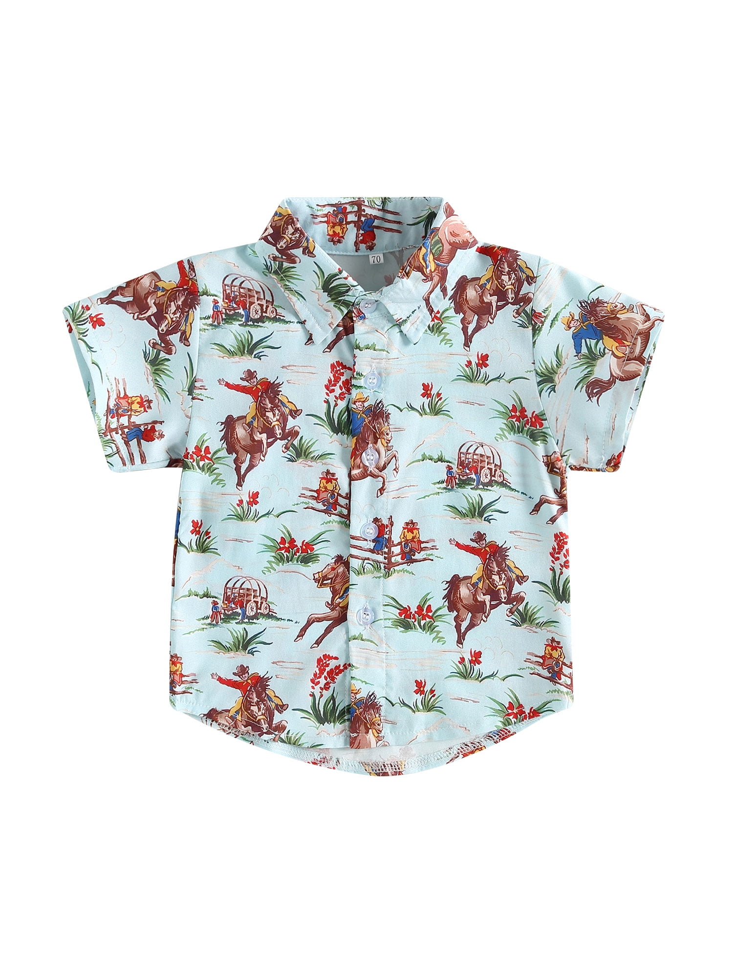 Toddler Baby Boy Western Clothes Cow Print Button Up Shirts Lapel Short Sleeve Dress Shirt ...