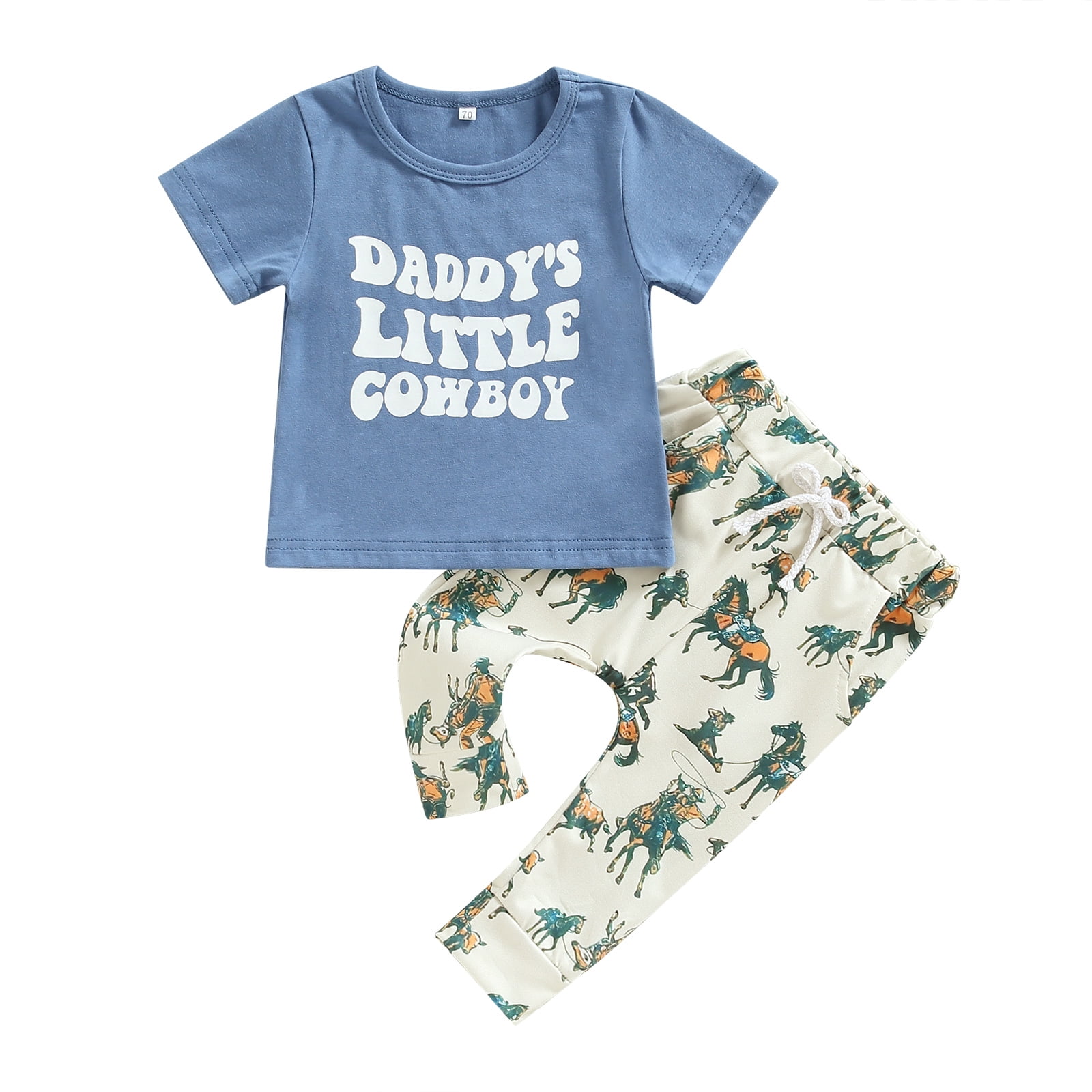 Toddler Baby Boy Western Clothes Cow Print Outfits Short Sleeve Round Neck T-Shirt Jogger ...