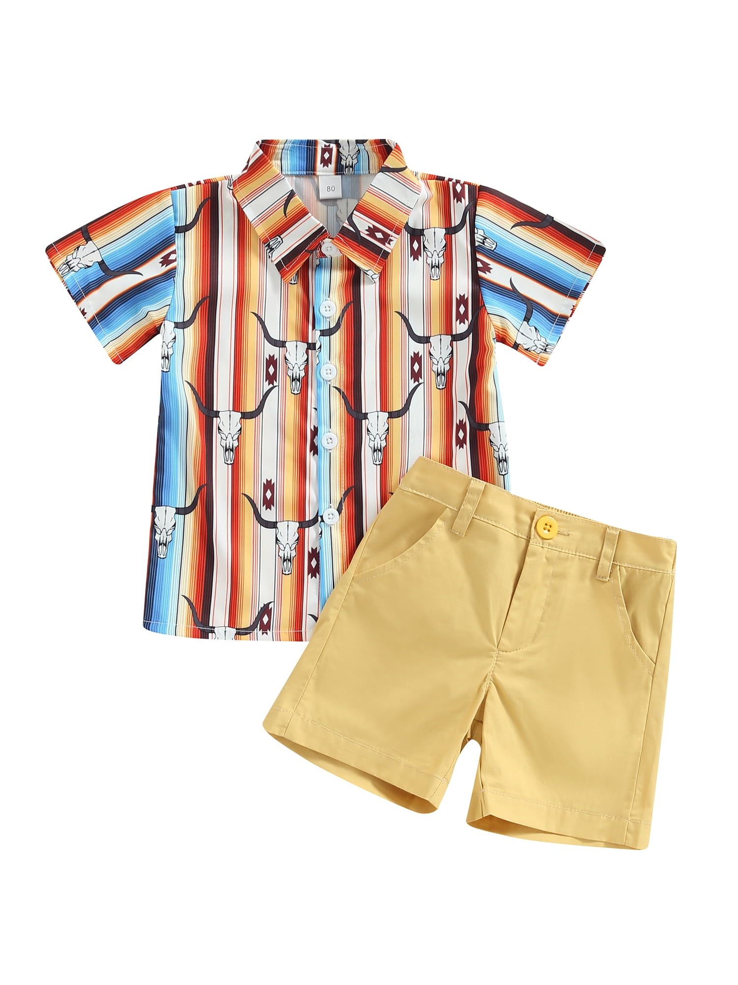 Toddler Baby Boy Western Outfit Cow Print Short Sleeve Button Down Shirt Casual Shorts Set ...