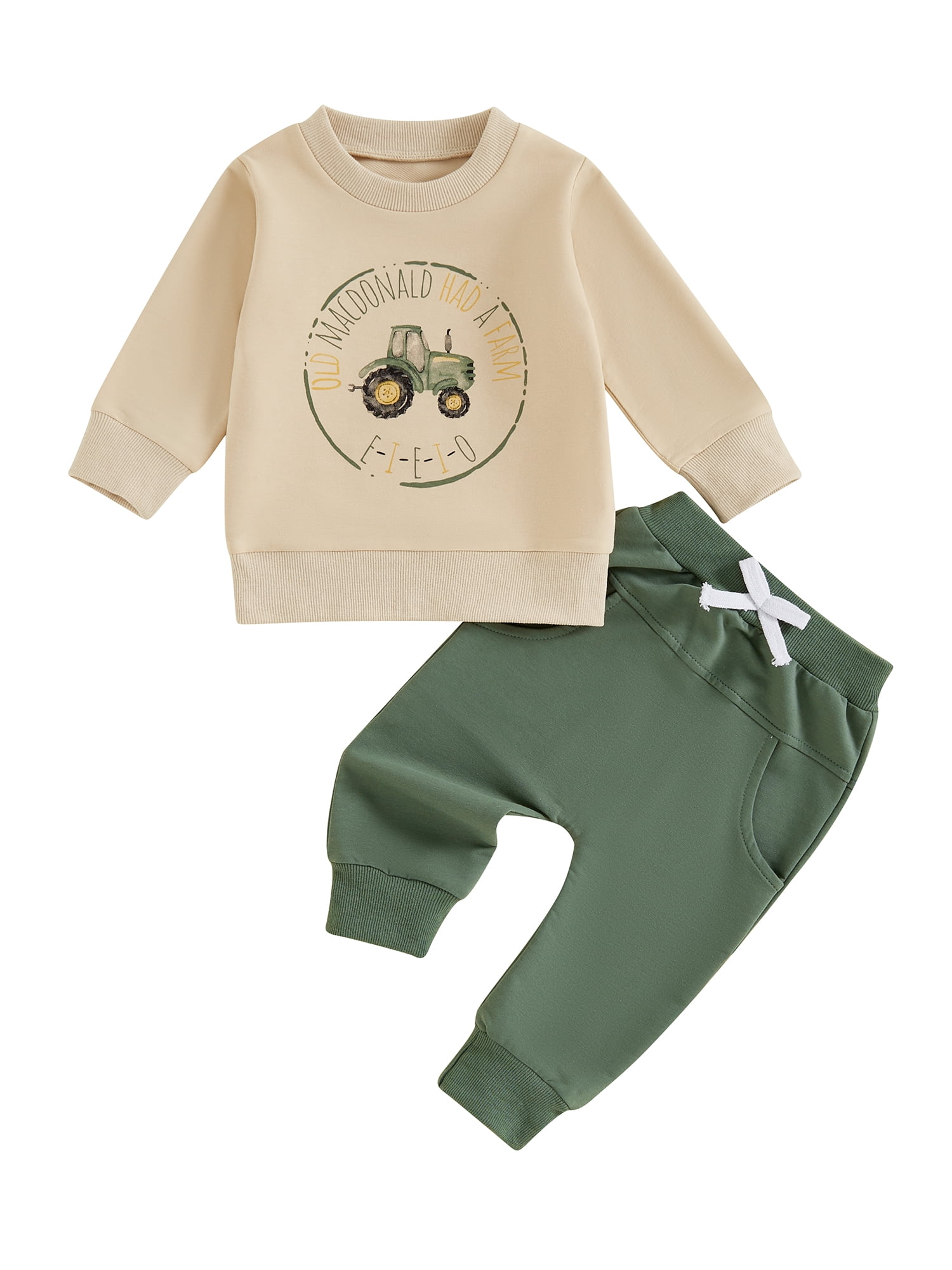 Toddler Baby Boys Farm Outfits Letter Tractor Print Long Sleeve ...