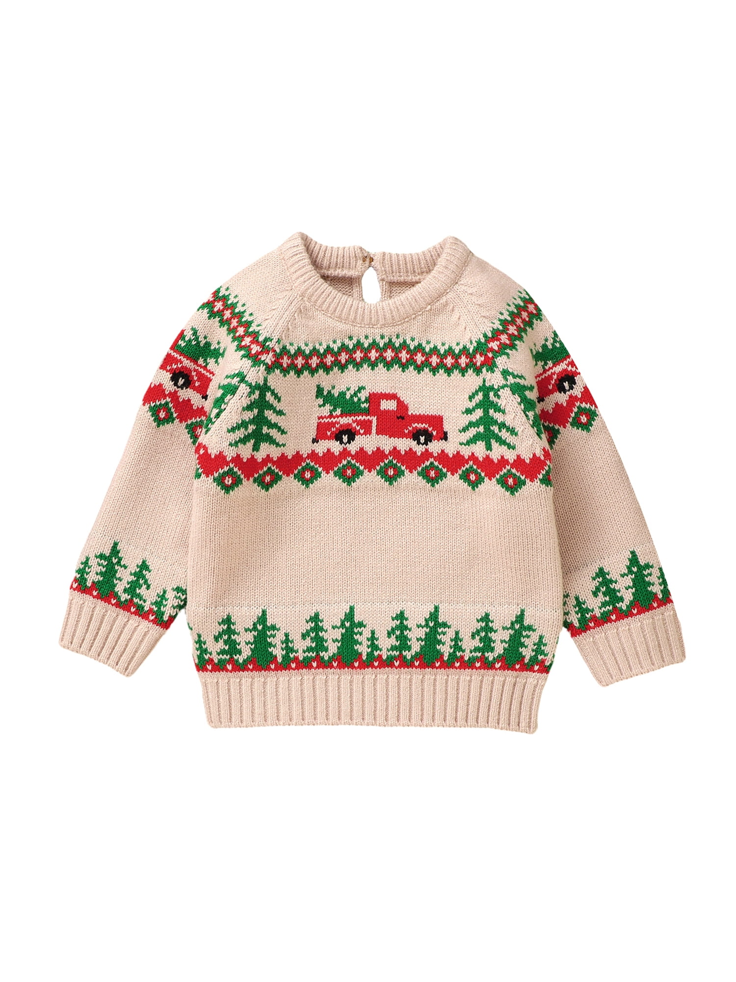 Toddler Baby Boys Girls Christmas Sweaters Long Sleeve Round Neck Truck Pattern Knit Pullovers ...