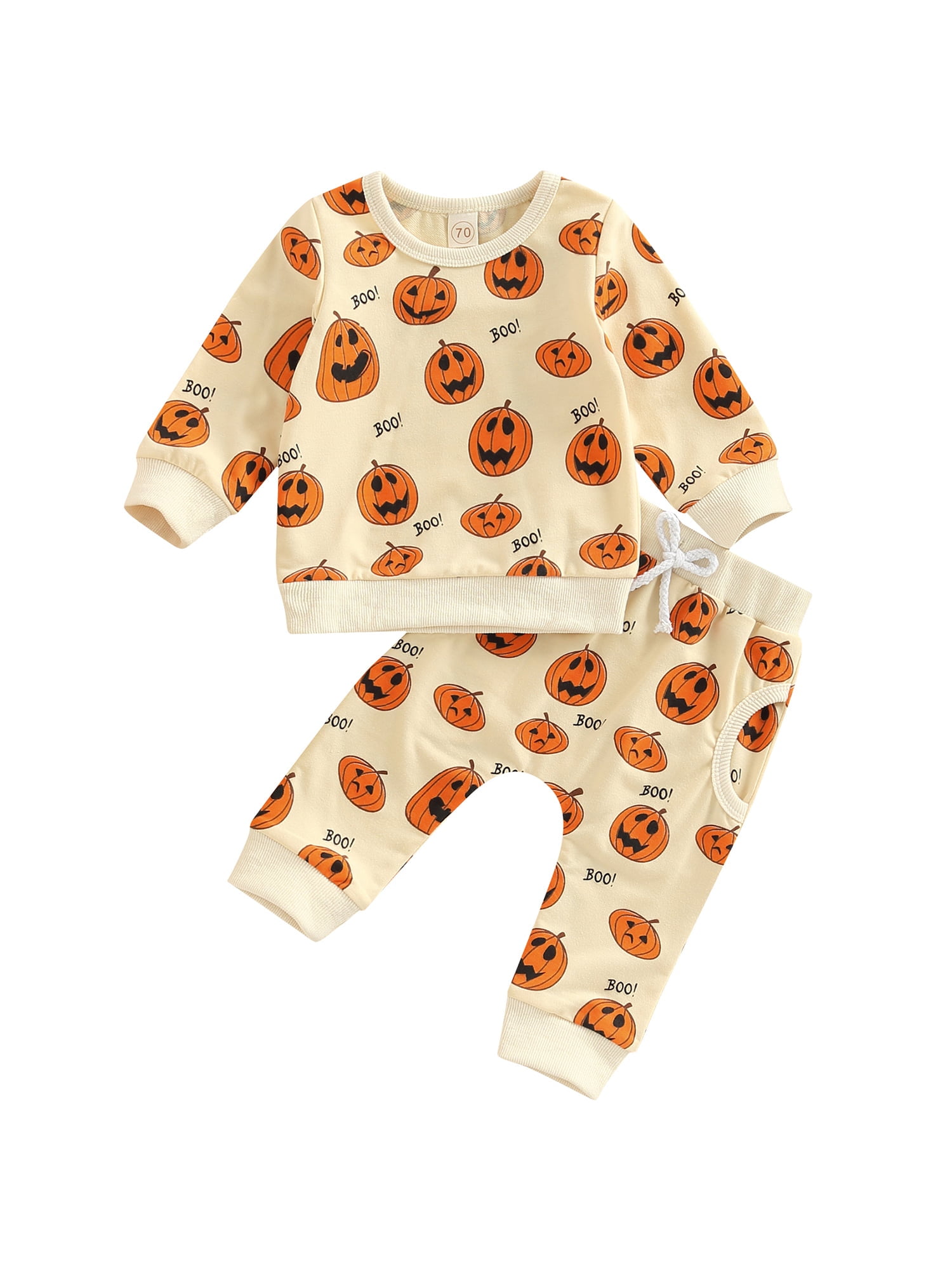 Toddler Baby Boys Girls Halloween Outfits Fall Long Sleeve Pumpkin Print Tops + Drawstring Pants ...