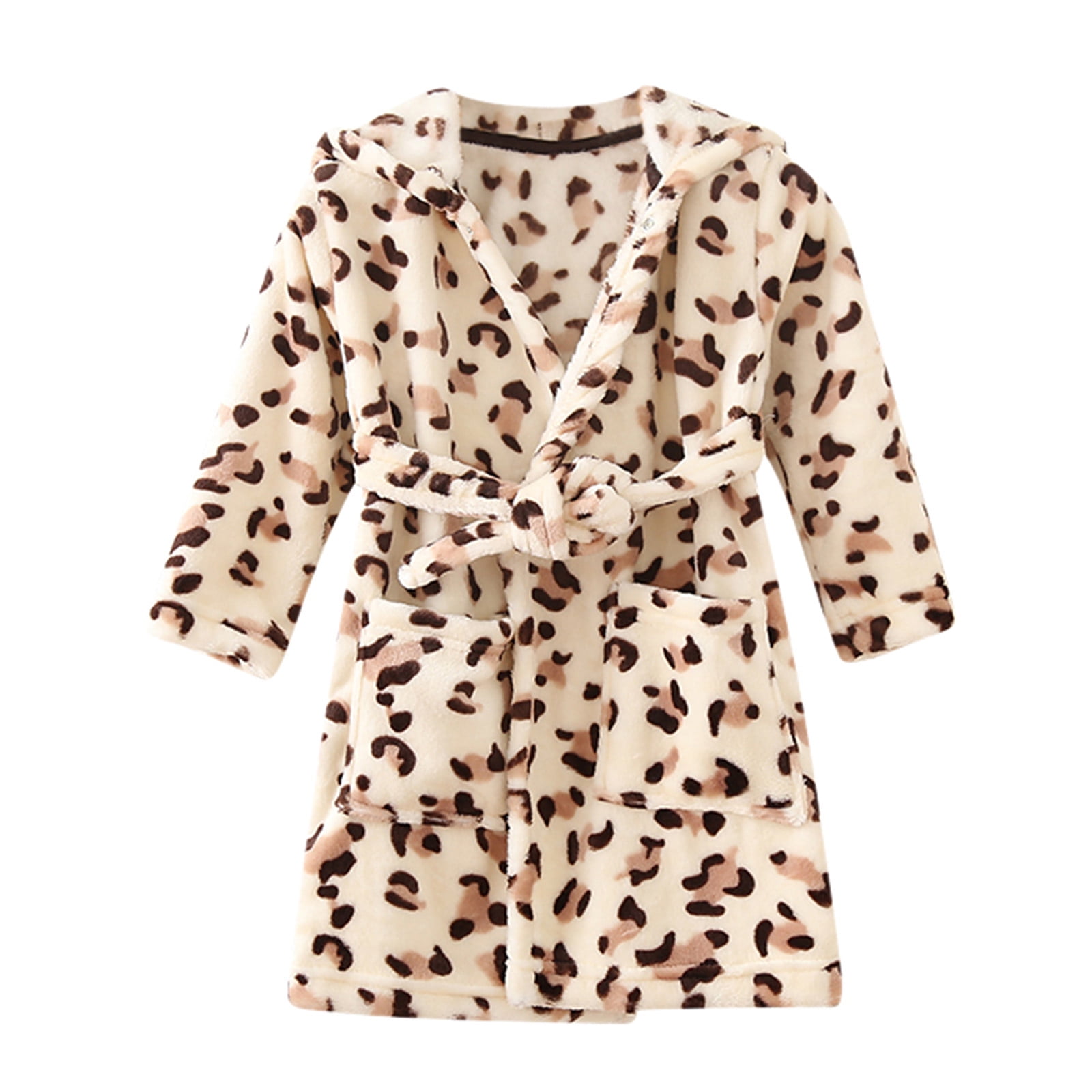 Toddler Baby Boys Girls Hooded Flannel Bathrobe Solid Color Cow Leopard ...