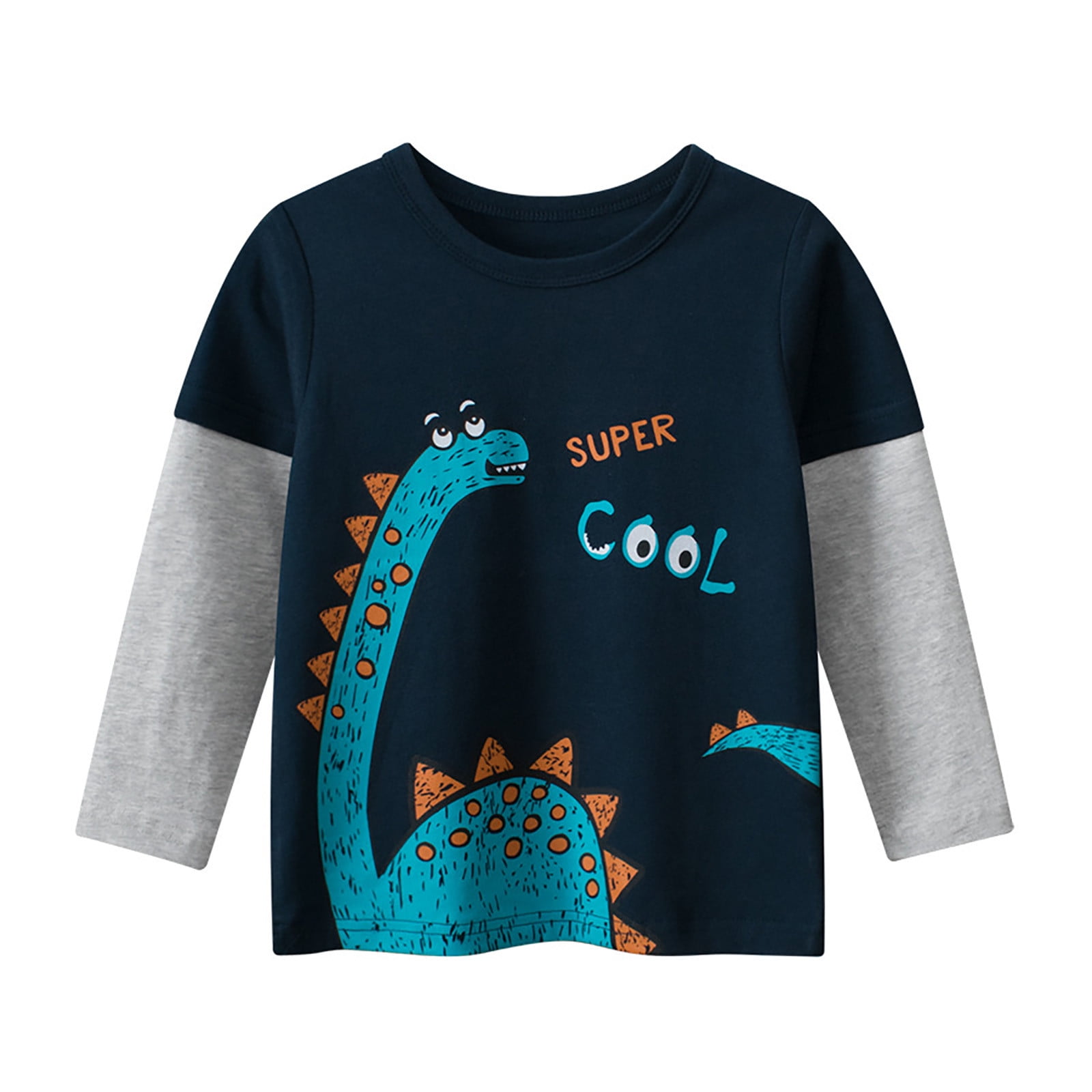 Toddler Baby Boys Girls Long Sleeve Cartoon Dinosaur Prints Shirt Tops Fall Winter Clothes Neck ...