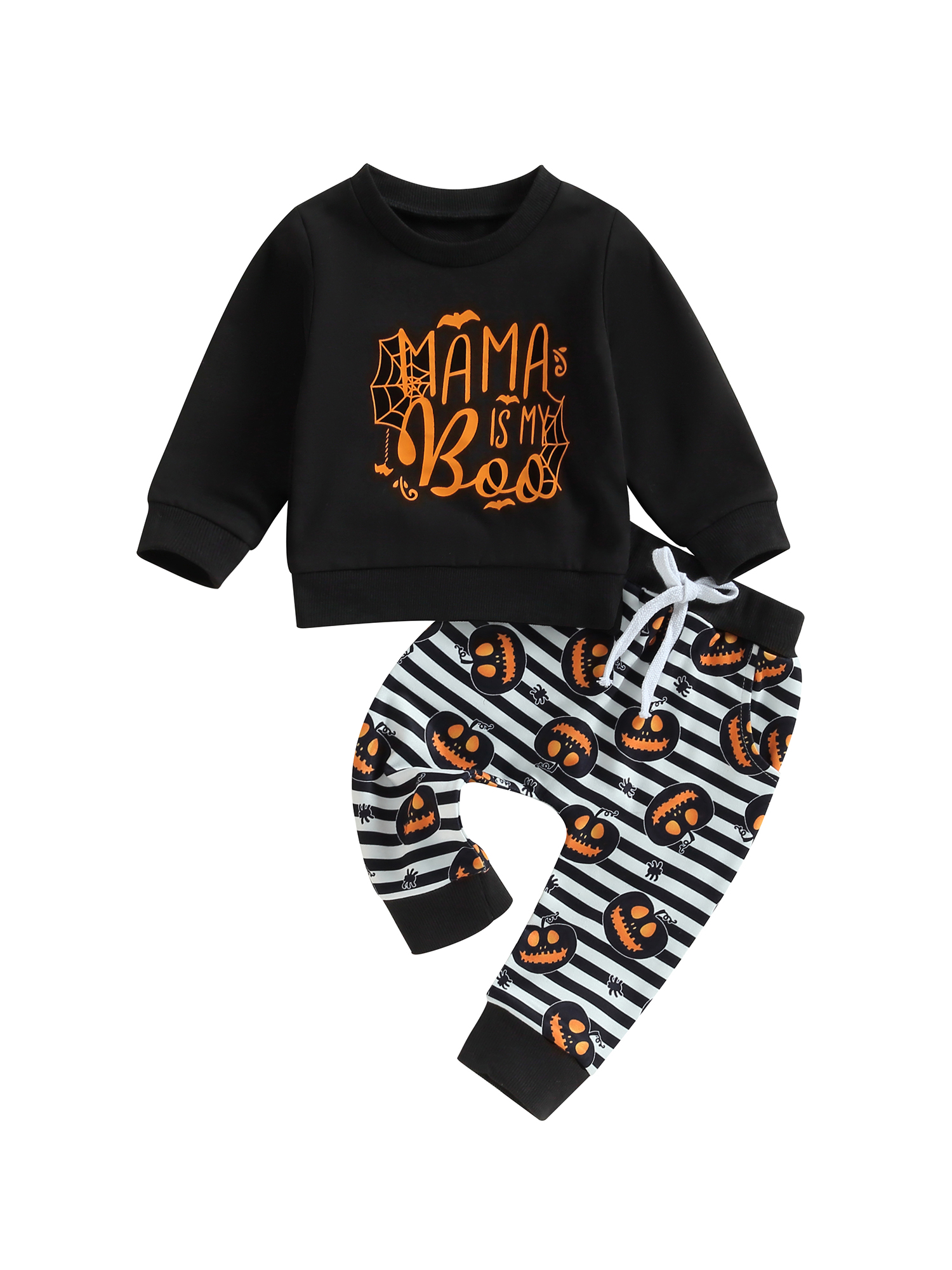 Toddler Baby Boys Halloween 2 Piece Outfit Pumpkin Print Long Sleeve Crew Neck Sweatshirt ...