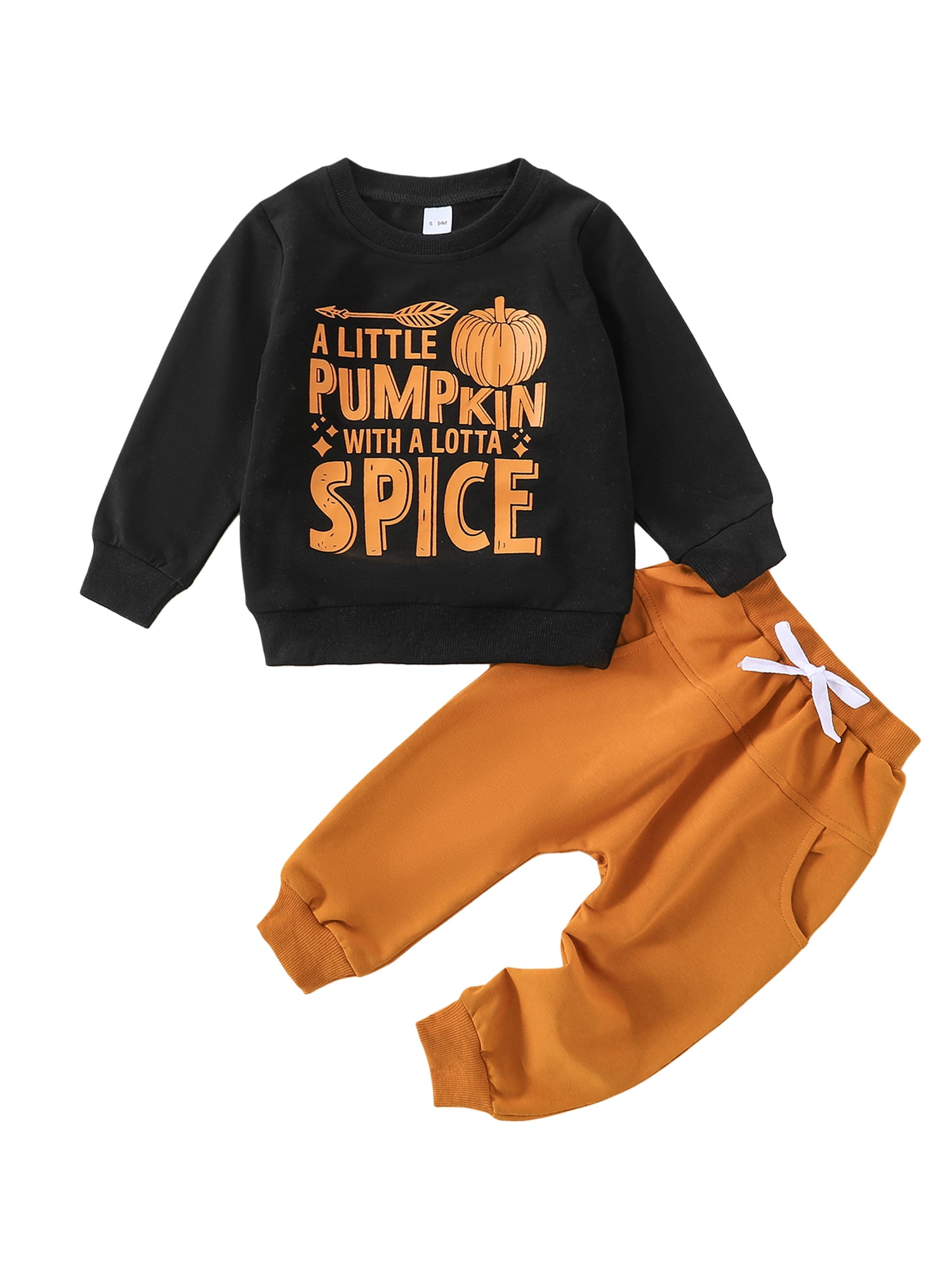 Toddler Baby Boys Halloween Pumpkin Print Long Sleeve Pullover Sweatshirt and Pants 2 Pcs Set ...