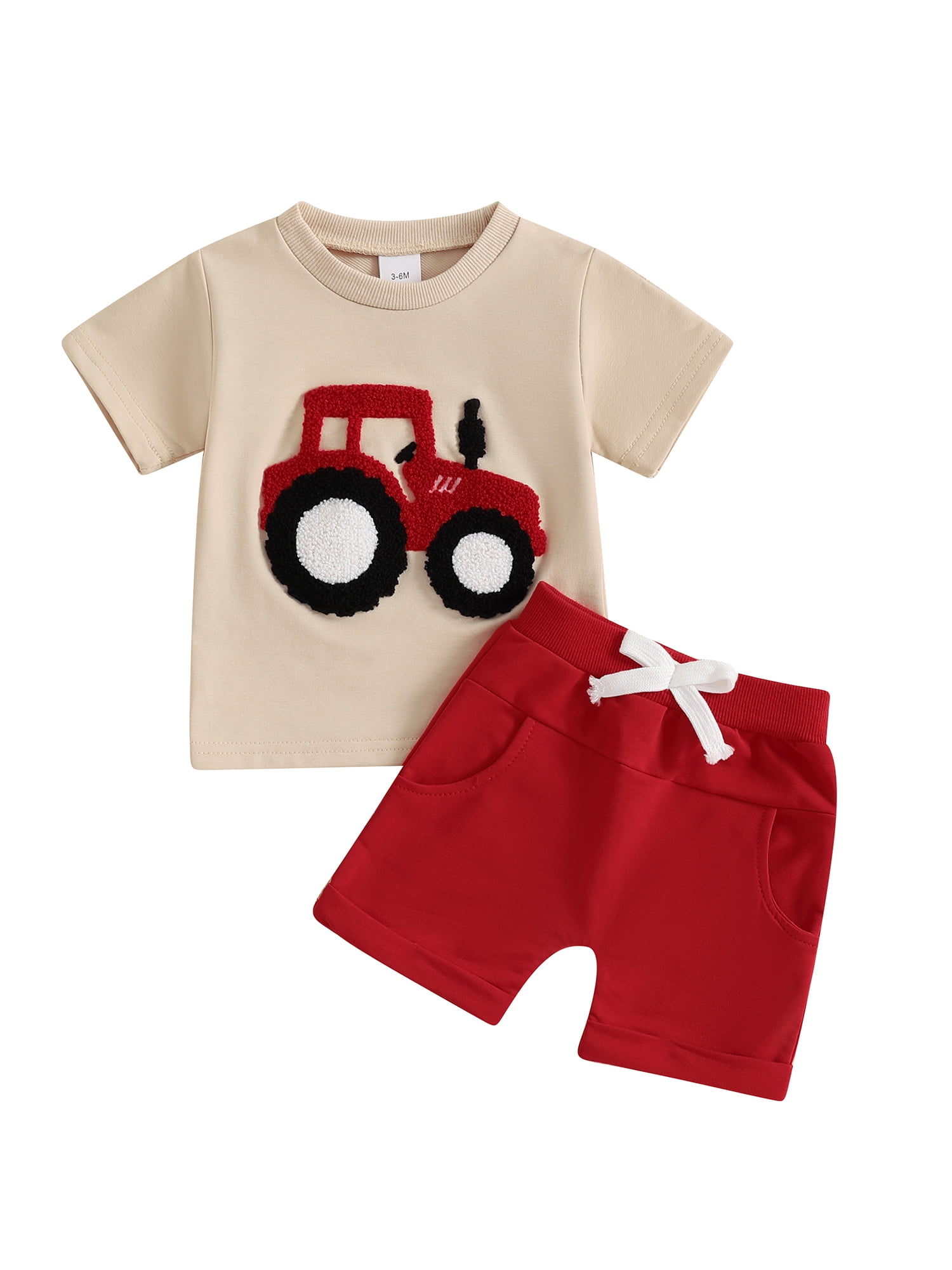 Toddler Baby Boys Summer Outfits Sets 3 6 12 18 24 Months 2T 3T Truck Embroidered Round Neck ...