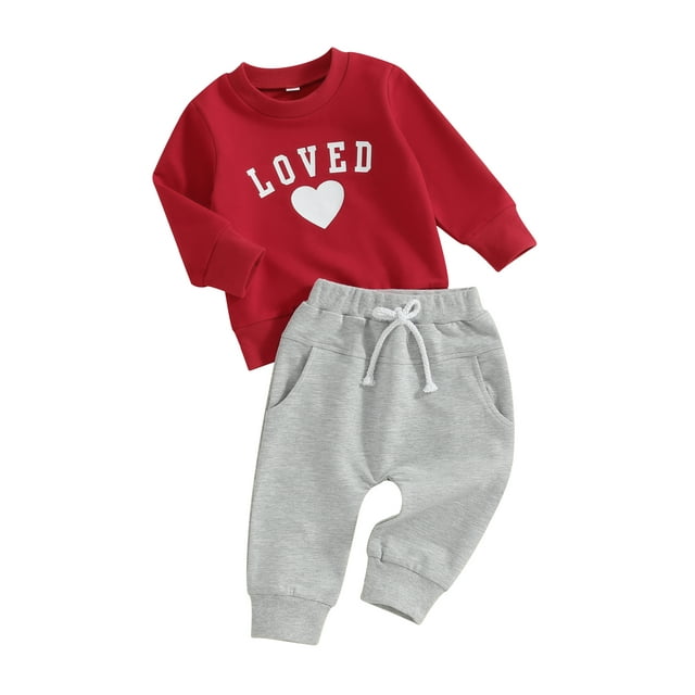 Toddler Baby Boys Valentine's Day Outfits Sets 6 12 18 24 Months 2T 3T Heart Letter Print Long ...