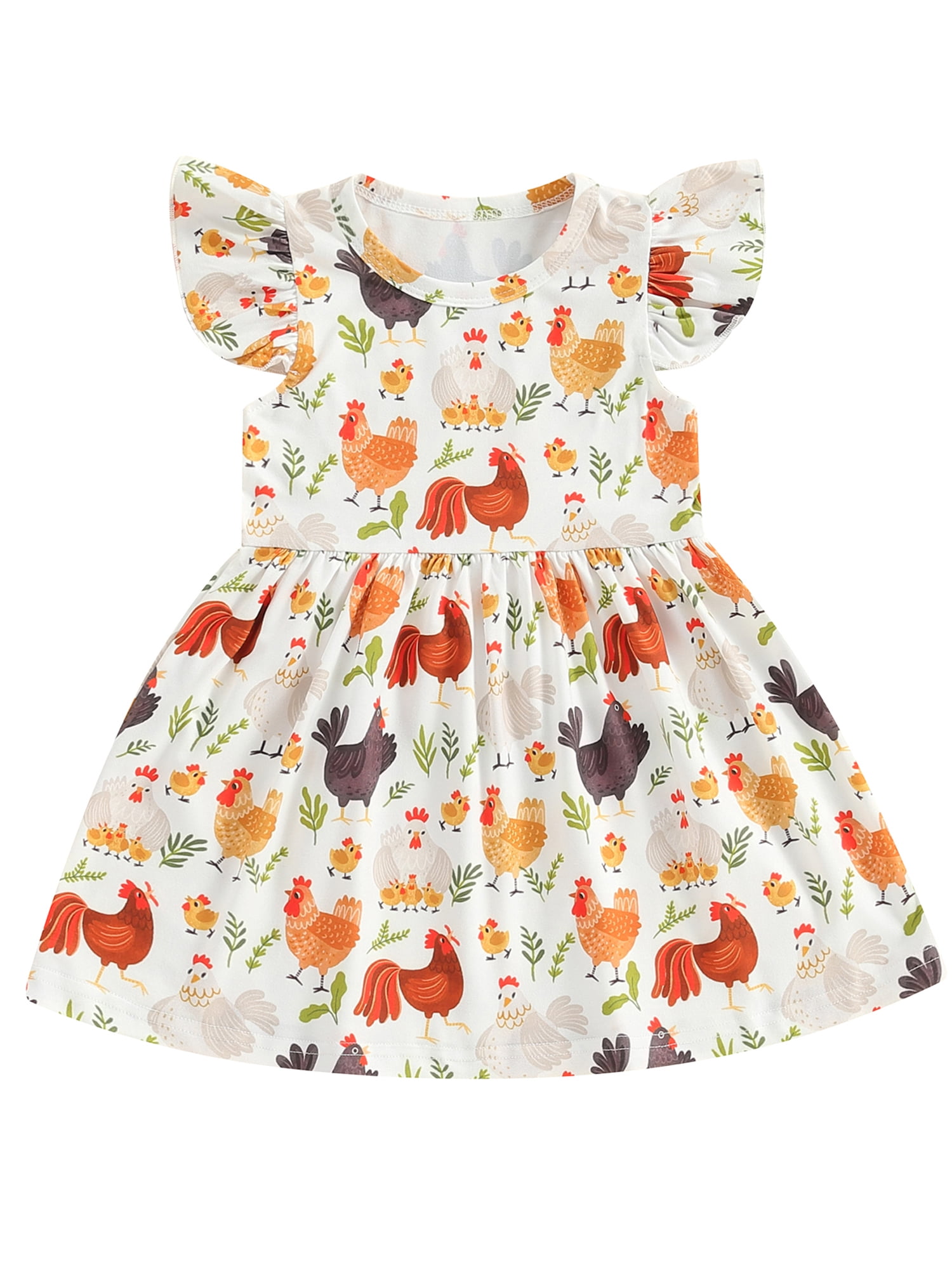 Toddler Baby Clothes Farm Animals Rooster Hen Print Ruffle Sleeve Girls ...