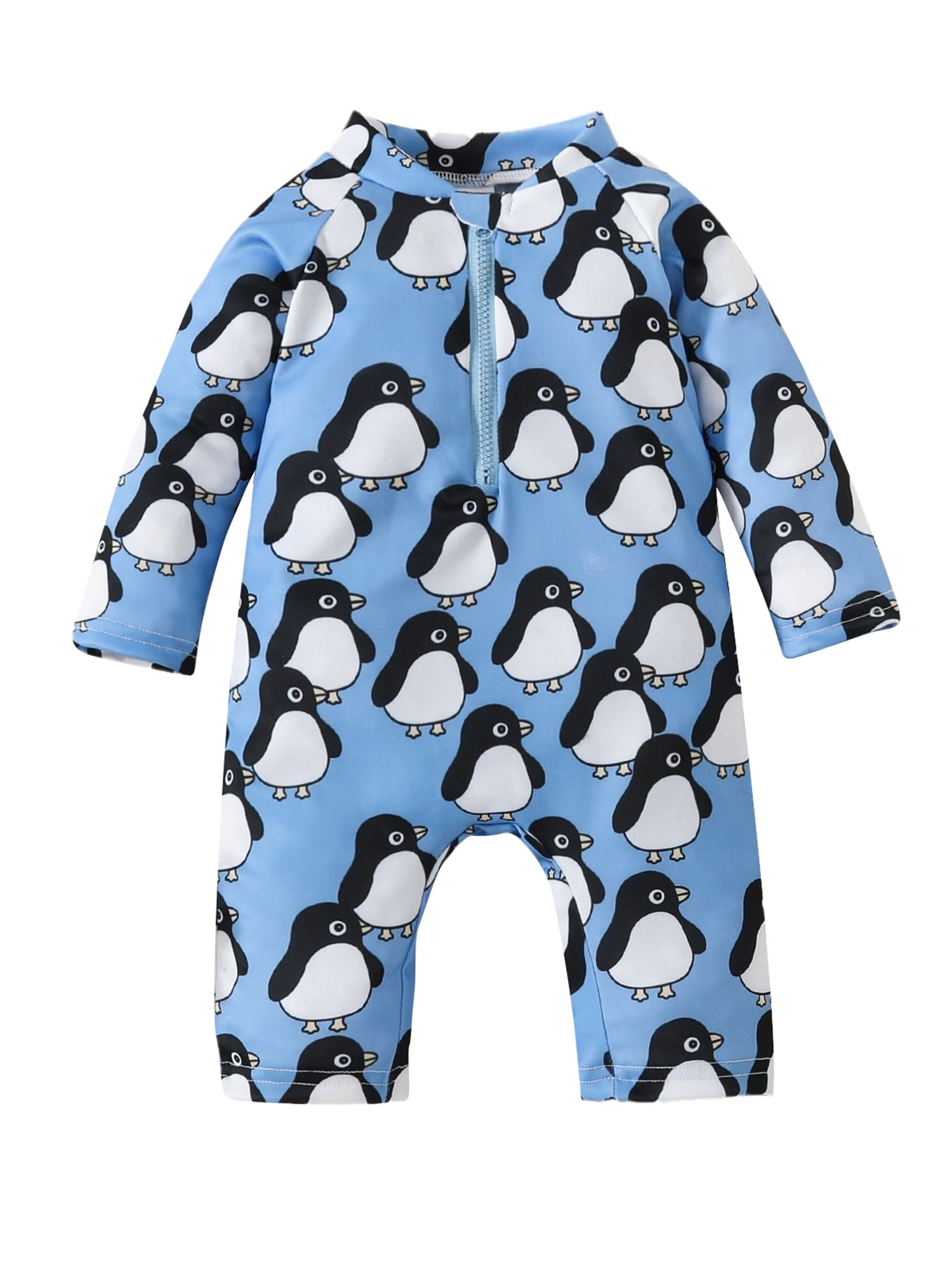Toddler Baby Cute Penguin Print Long Sleeve Zipper Closure Rash Guard ...