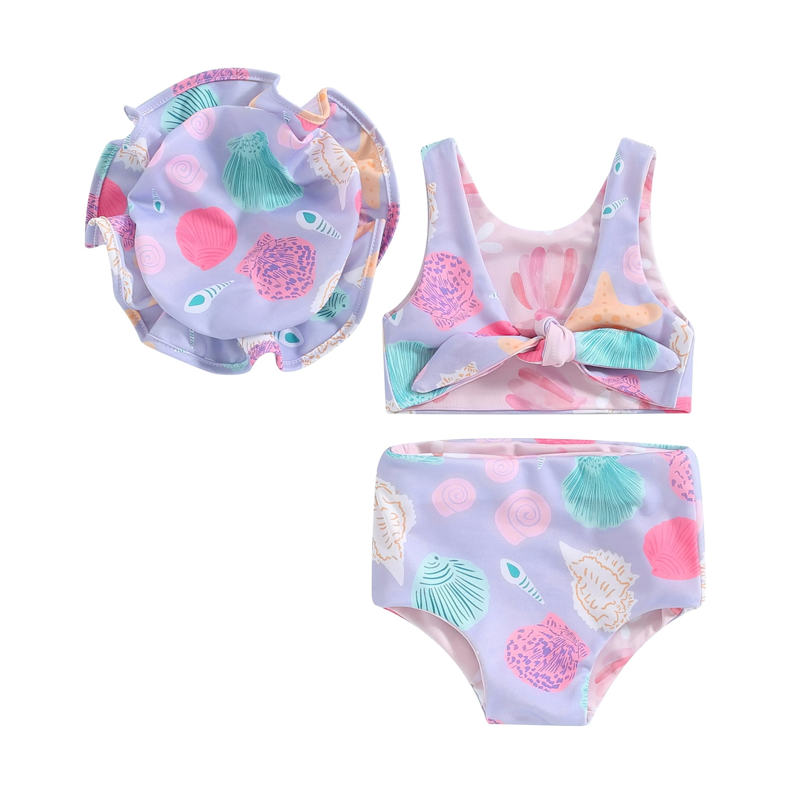 Toddler Baby Girl 3 Piece Swimsuits Floral Shell Print Bikini Top ...