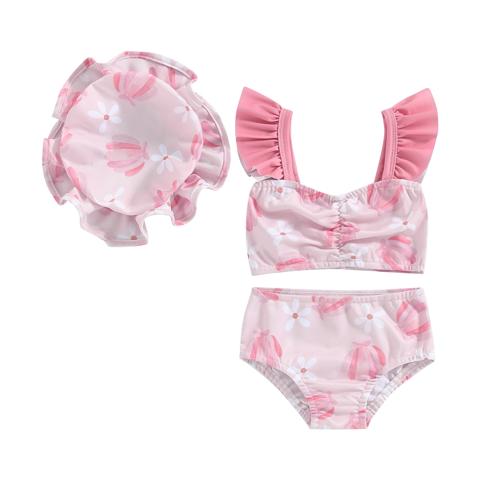 Toddler Baby Girl 3 Piece Swimsuits Floral Shell Print Bikini Top ...