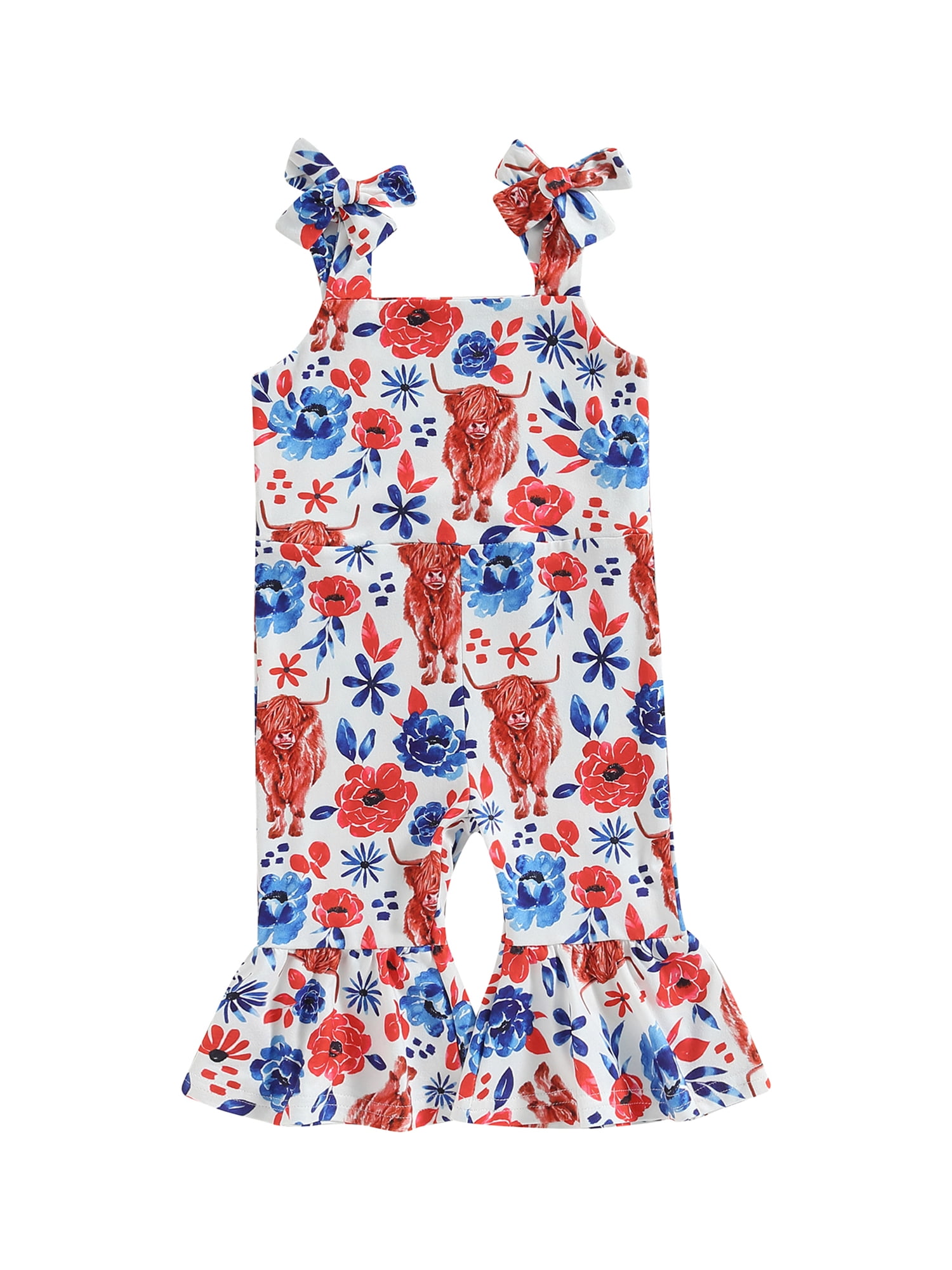 Toddler Baby Girl 4th of July Jumpsuit One Piece Strap Romper Bell Bottom Flare Pant Clothes ...