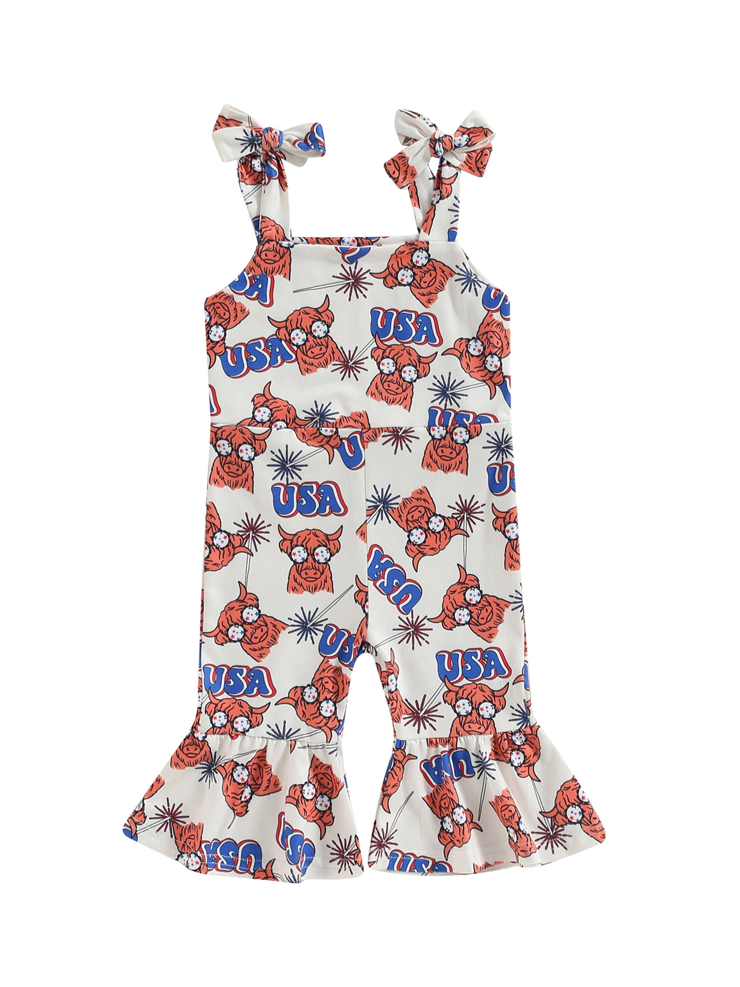 Toddler Baby Girl 4th of July Jumpsuit One Piece Strap Romper Bell Bottom Flare Pant Clothes ...