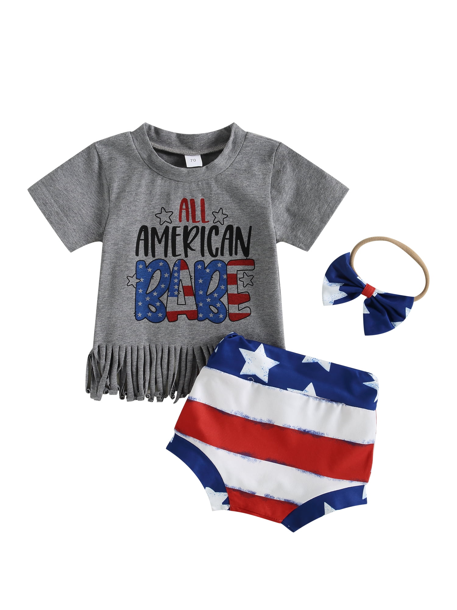 Toddler Baby Girl 4th of July Outfits Short Sleeve Letters Tassels Tee Shirts Top+Summer ...