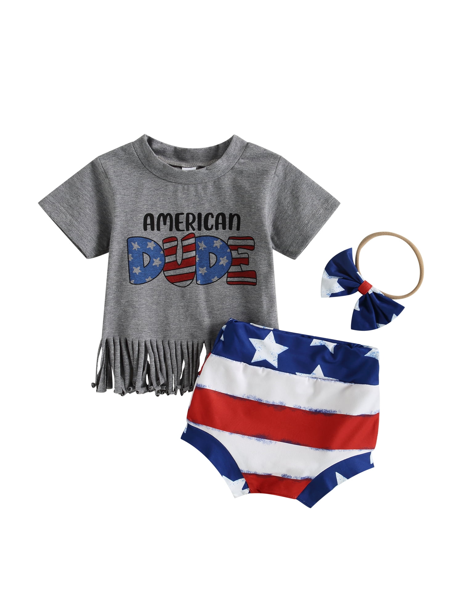 Toddler Baby Girl 4th of July Outfits Short Sleeve Letters Tassels Tee Shirts Top+Summer ...