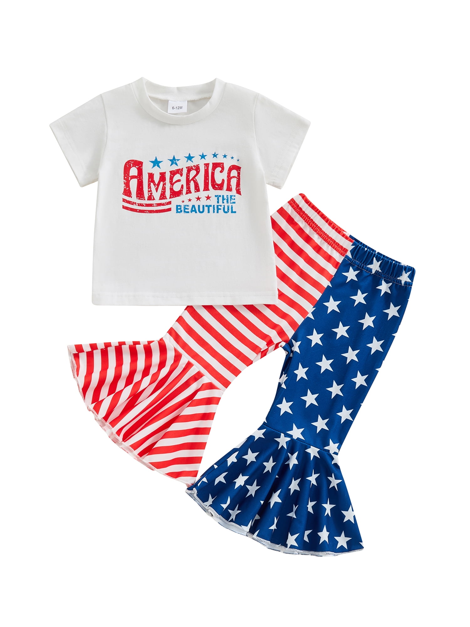 Toddler Baby Girl 4th of July Outfits Short Sleeve T-Shirt +American ...