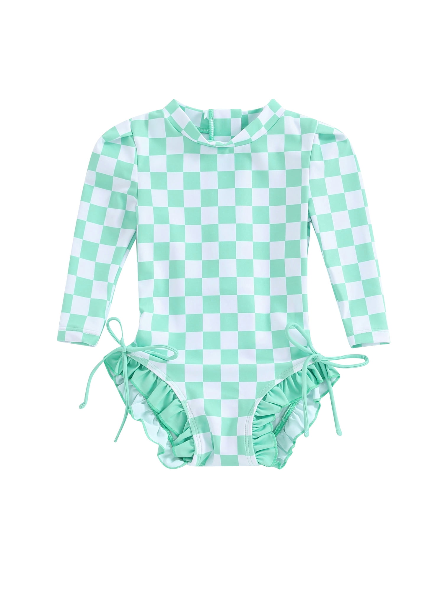 Toddler Baby Girl Bathing Suit Beach Swimwear Long Sleeve Checkerboard ...