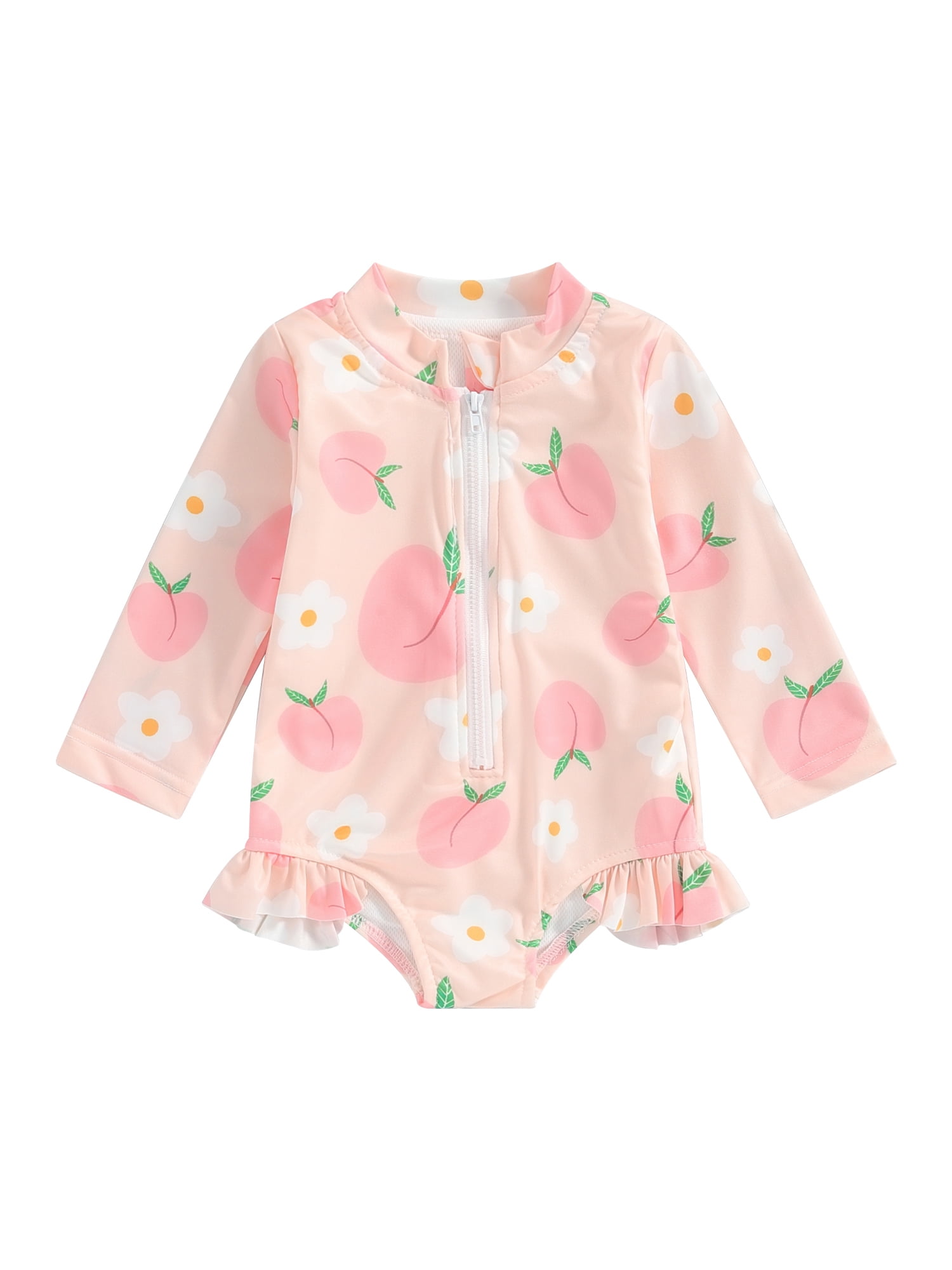 Toddler Baby Girl Beach Swimwear Summer Fruit Print Ruffle Long Sleeves ...