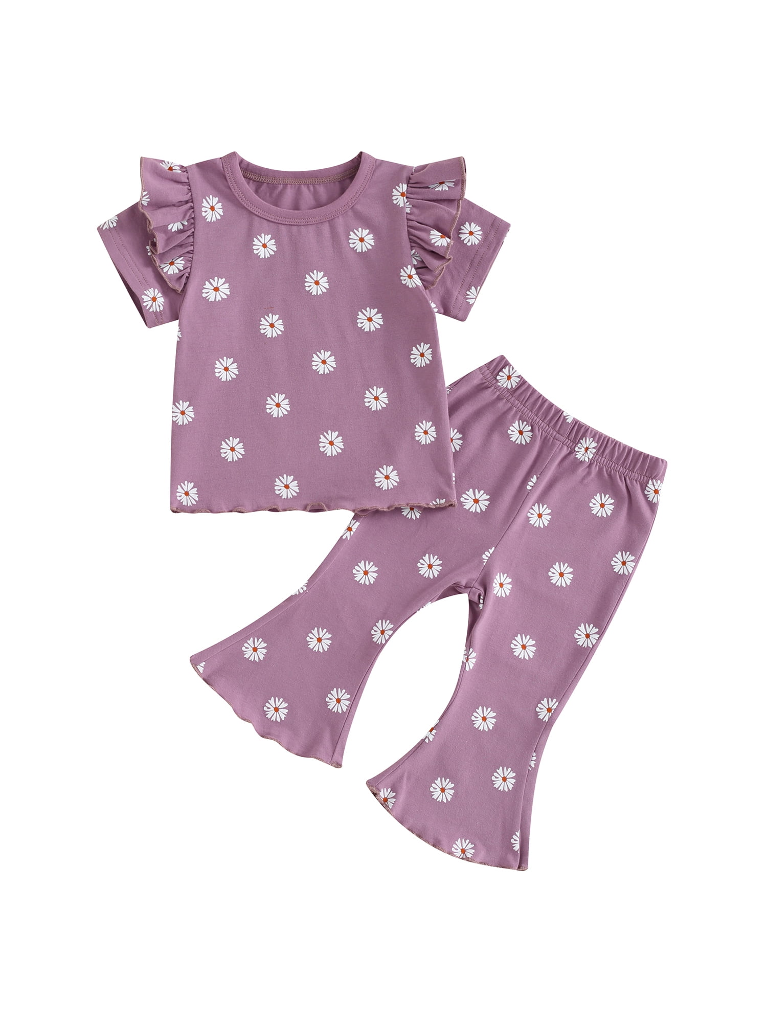 Toddler Baby Girl Bell Bottoms Outfit Ruffle Floral Print Short Sleeve ...