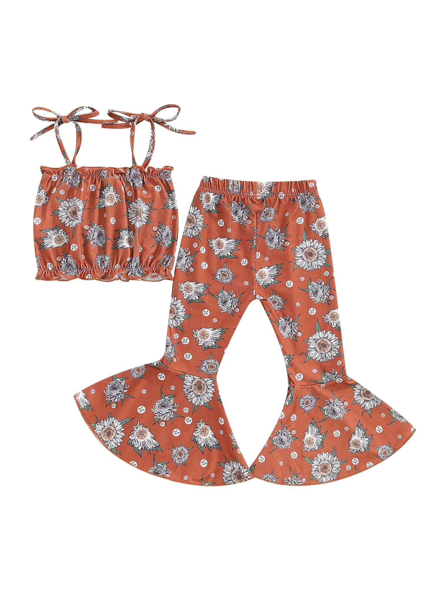 Toddler Baby Girl Bell Bottoms Outfit Sleeveless Sunflower Print Halter ...