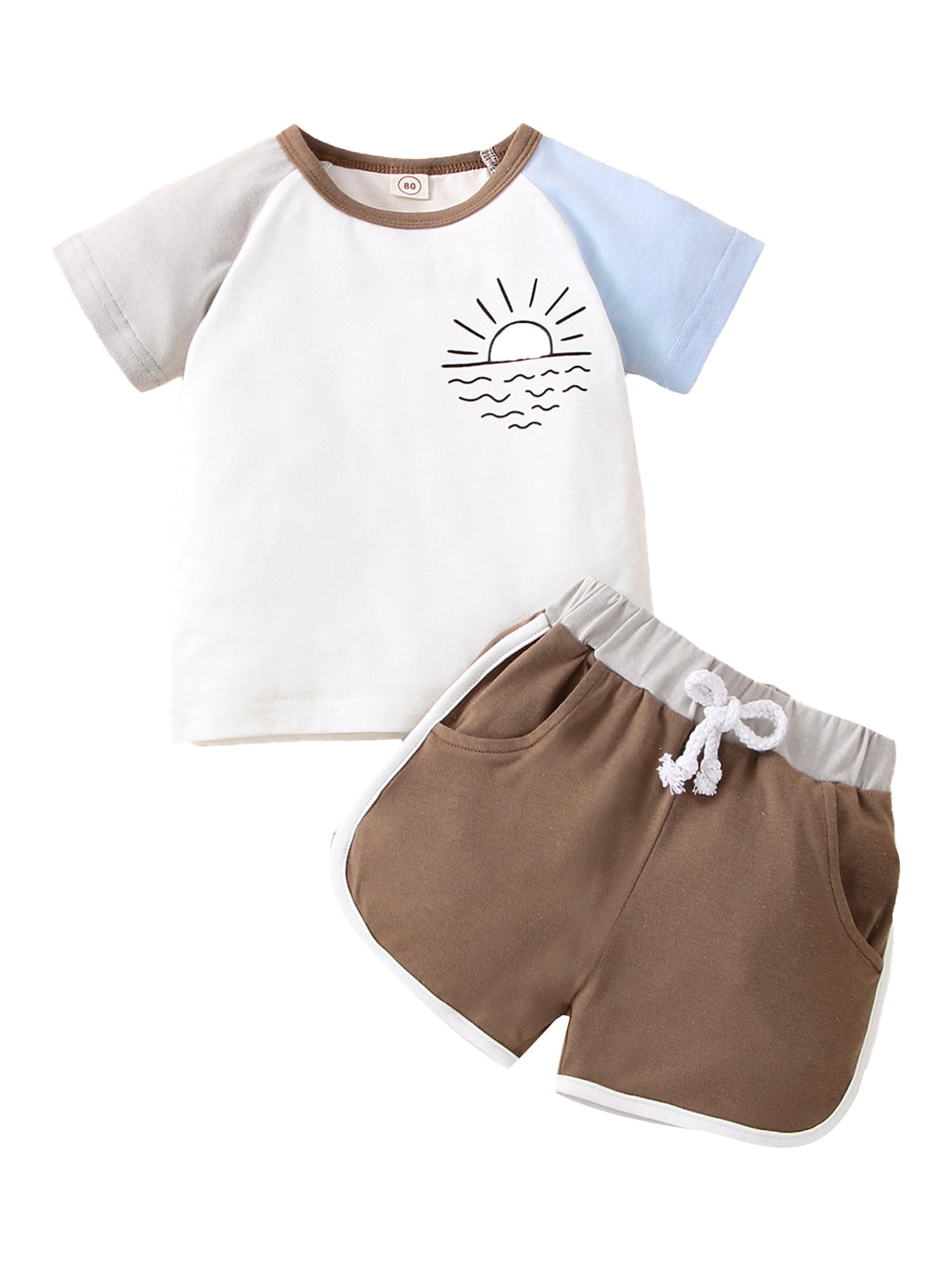 Toddler Baby Girl Boy Outfits Contrast Color Patchwork Short Sleeve Sun ...